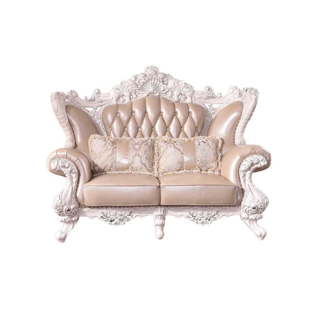 Romero European Luxury Carved Leather Sofa 74'' Genuine Leather Rolled ...