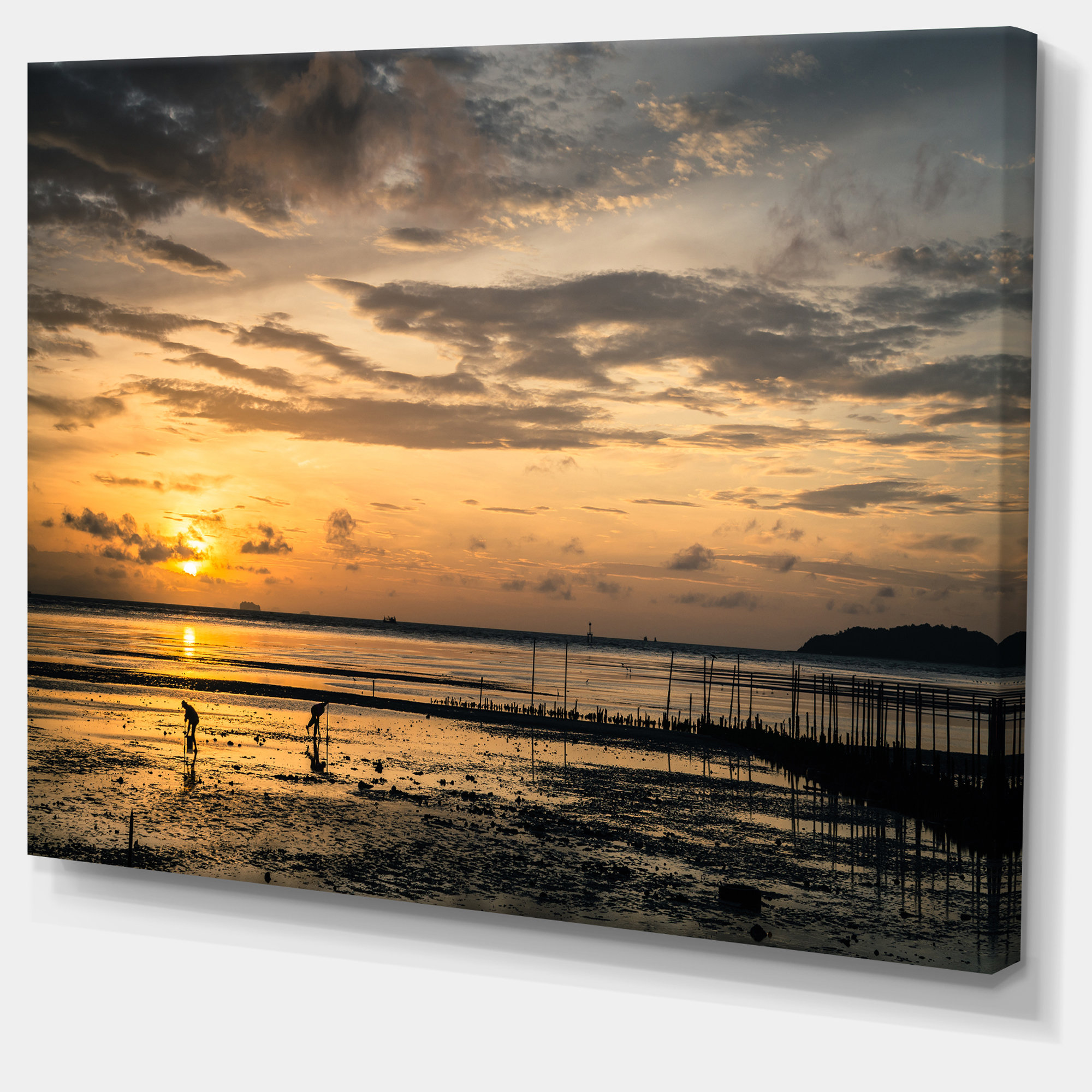 Design Art Dawn at Seaside during Low Tide - Wrapped Canvas Photograph ...