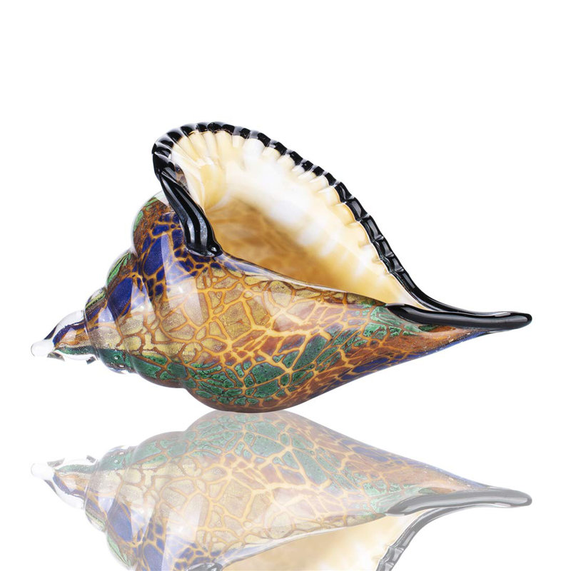Beachcrest Home™ Glass Conch, Hand Blown Seashell Art Glass Figurine ...
