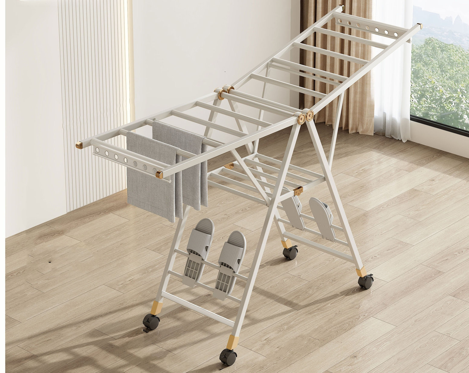 Meta Tarmor Floor-Standing Foldable And Movable Indoor Balcony Clothes ...