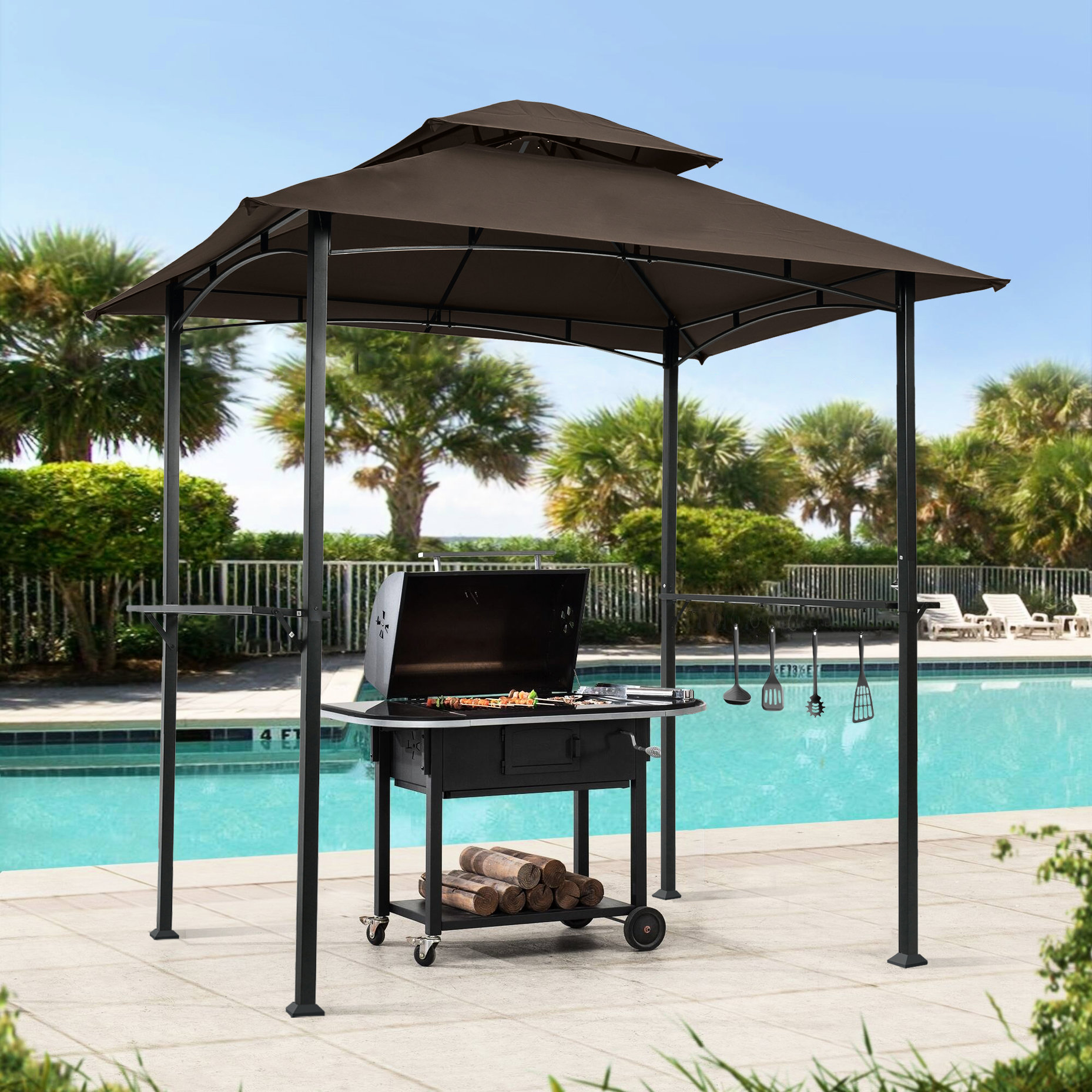 Arlmont & Co. 8x5 Ft Outdoor Cooking Gazebo, Cover, Stable Steel Frame ...
