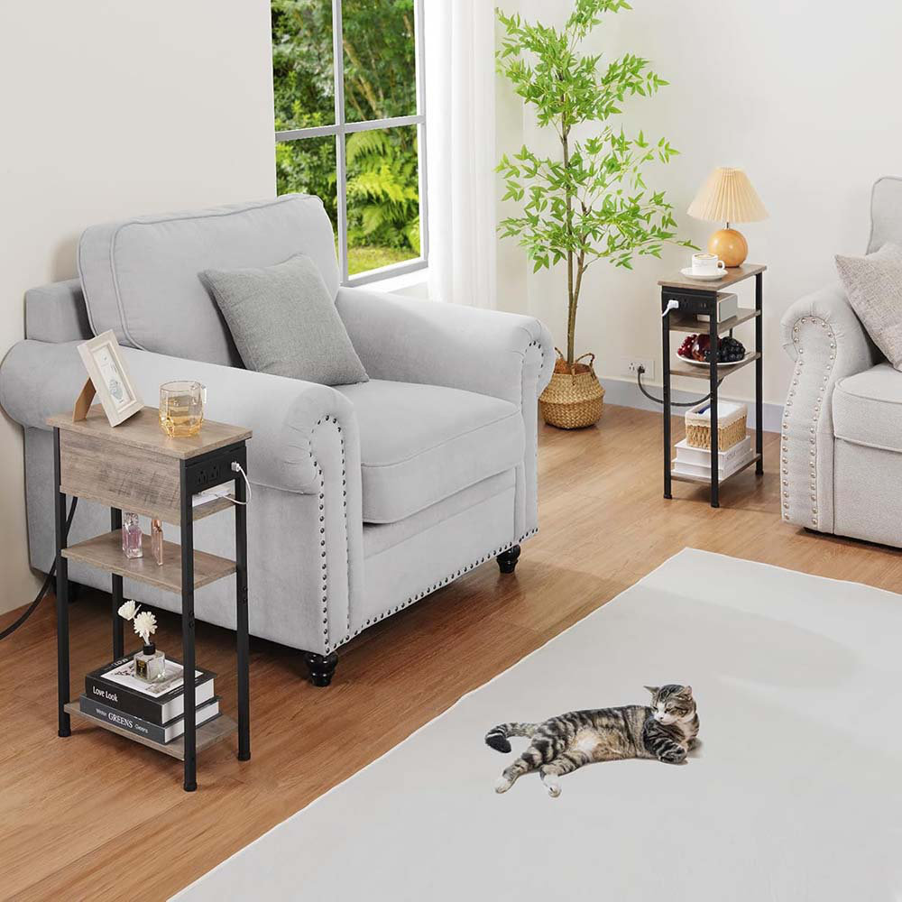 Ebern Designs Narrow Side Table With Charging Station, Skinny End ...