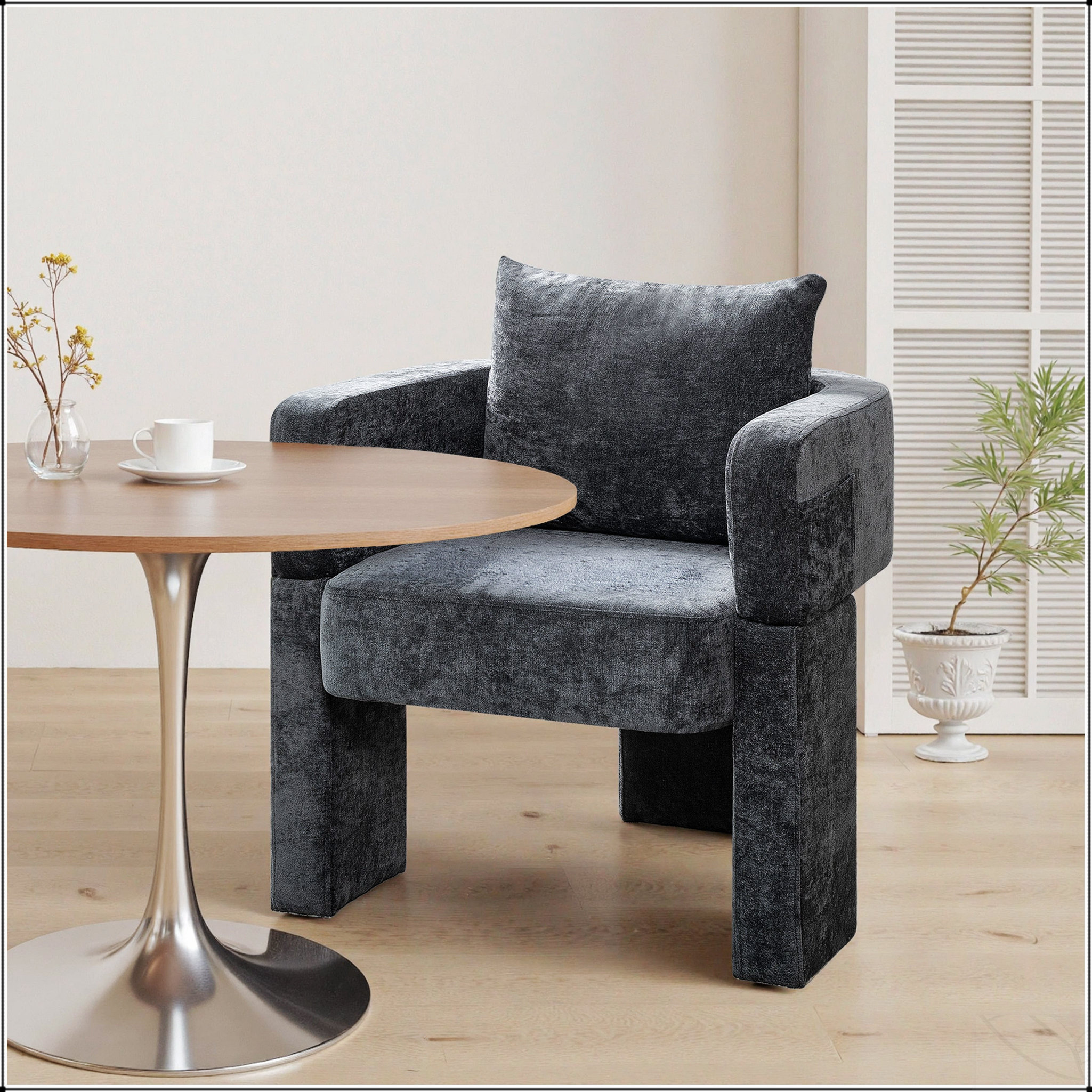 Latitude Run® Modern 3-Leg Chenille Dining Chair With Ergonomic Arms ...