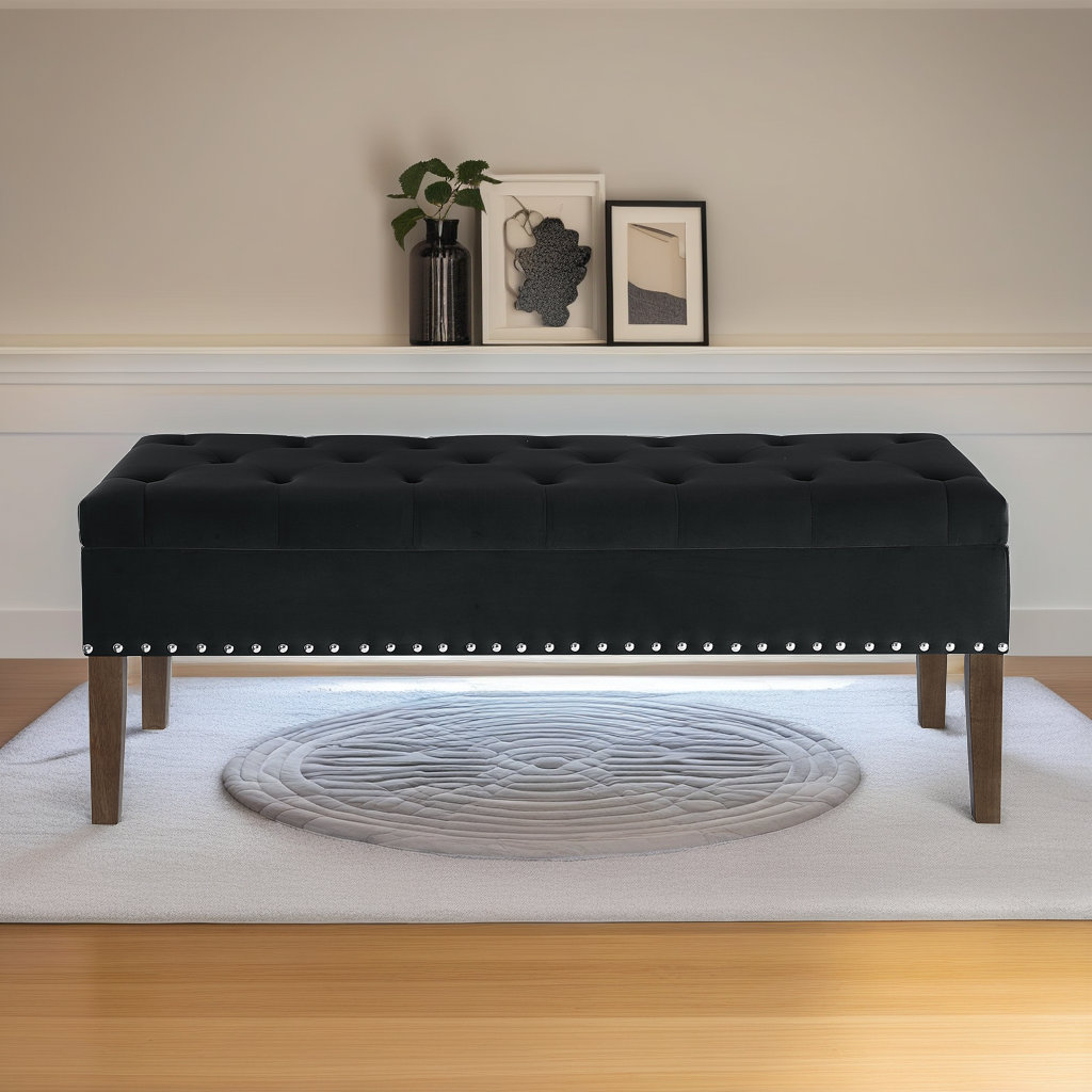 Rosdorf Park 48" Dark Grey Tufted Bench with Storage – Velvet ...