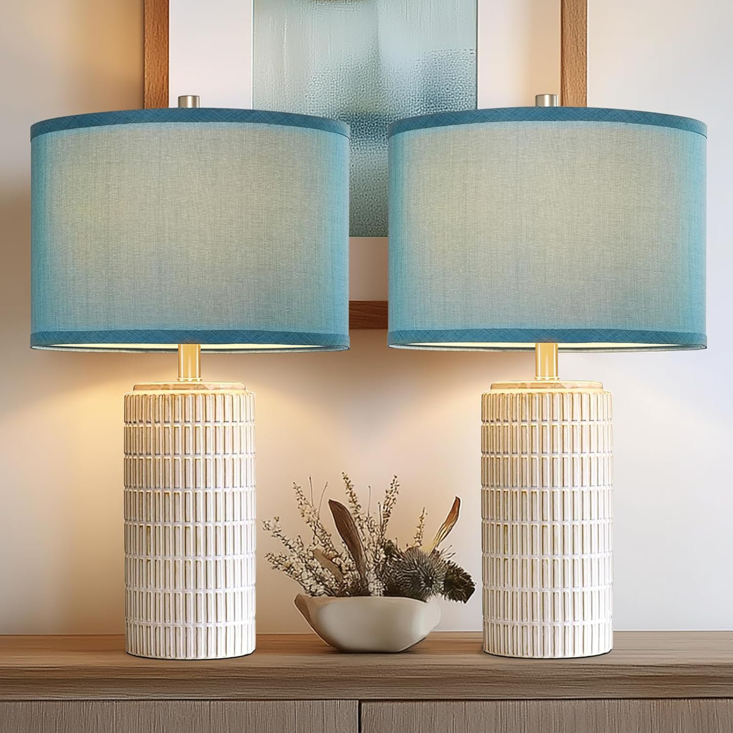 Corrigan Studio® Modern Ceramic Table Lamps Set Of 2 With Linen Shades ...