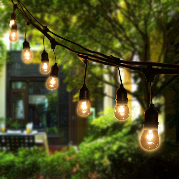 Arlmont & Co. 50ft Patio String Light, Waterproof, 24 Sockets, 36 Bulbs ...