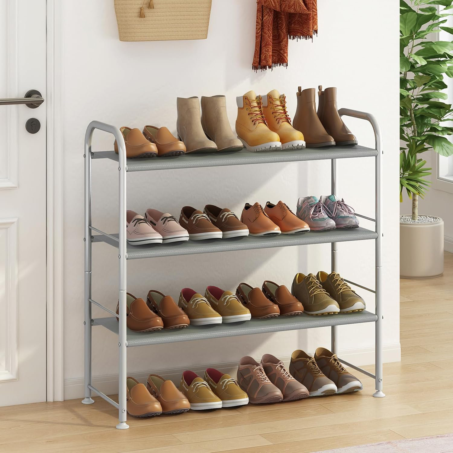 Rebrilliant Shoe Rack 3 Tier Storage Organizer For Closet Entryway Grey ...