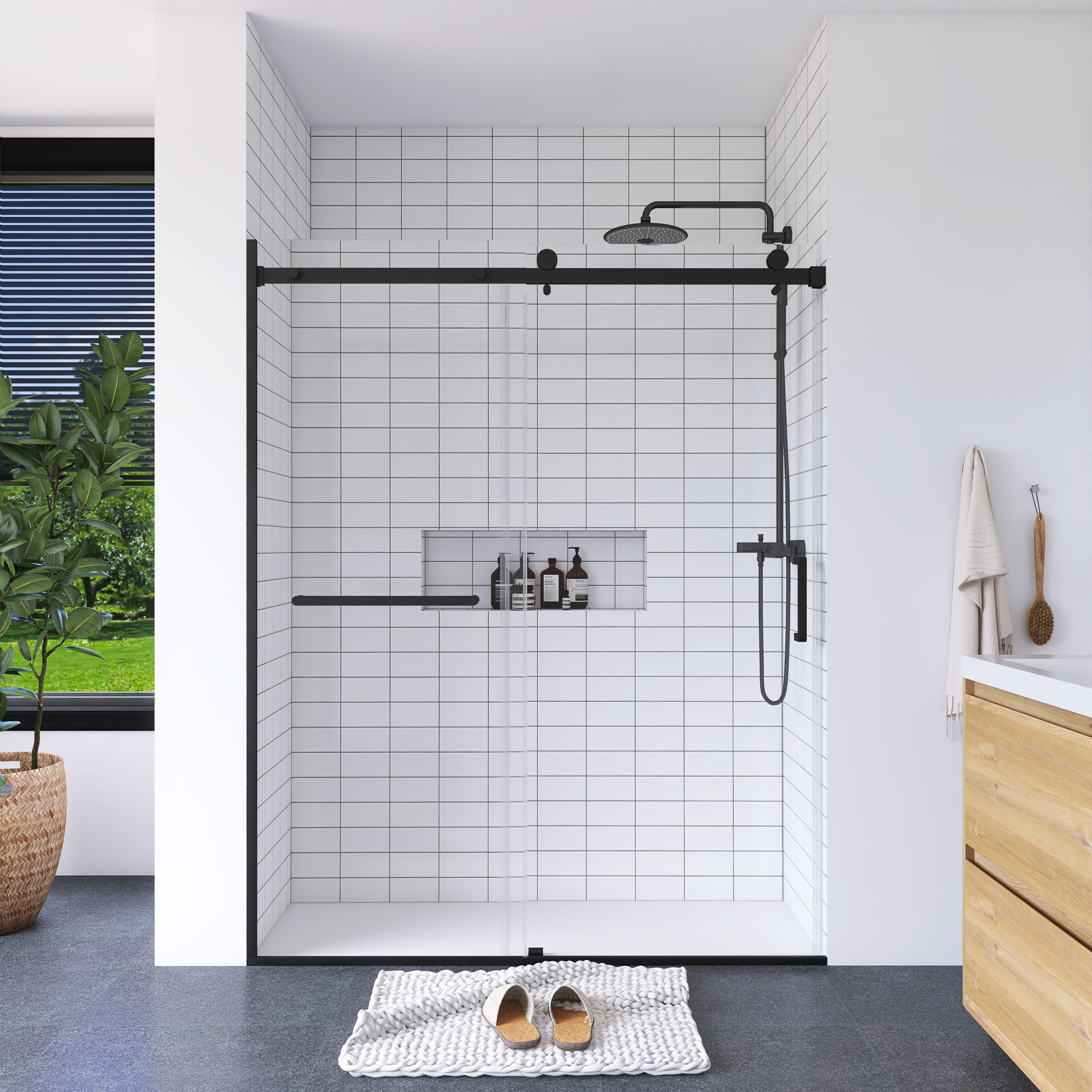 Bossicavelly 60 In. W X 75 In. H Single Sliding Semi-Frameless Shower ...