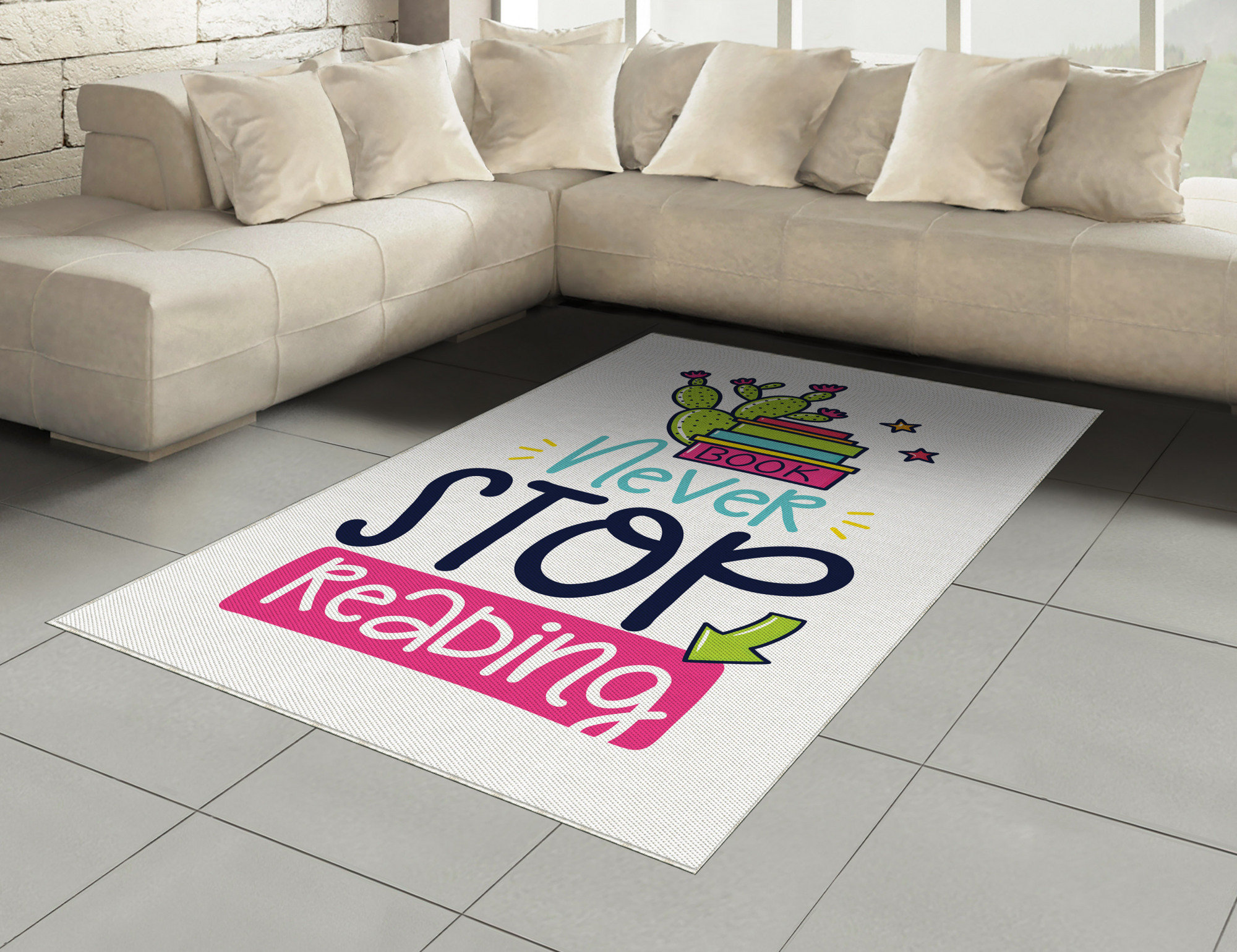 Happy Larry Book Area Rug Vivid Cactus And Stars | Wayfair.co.uk