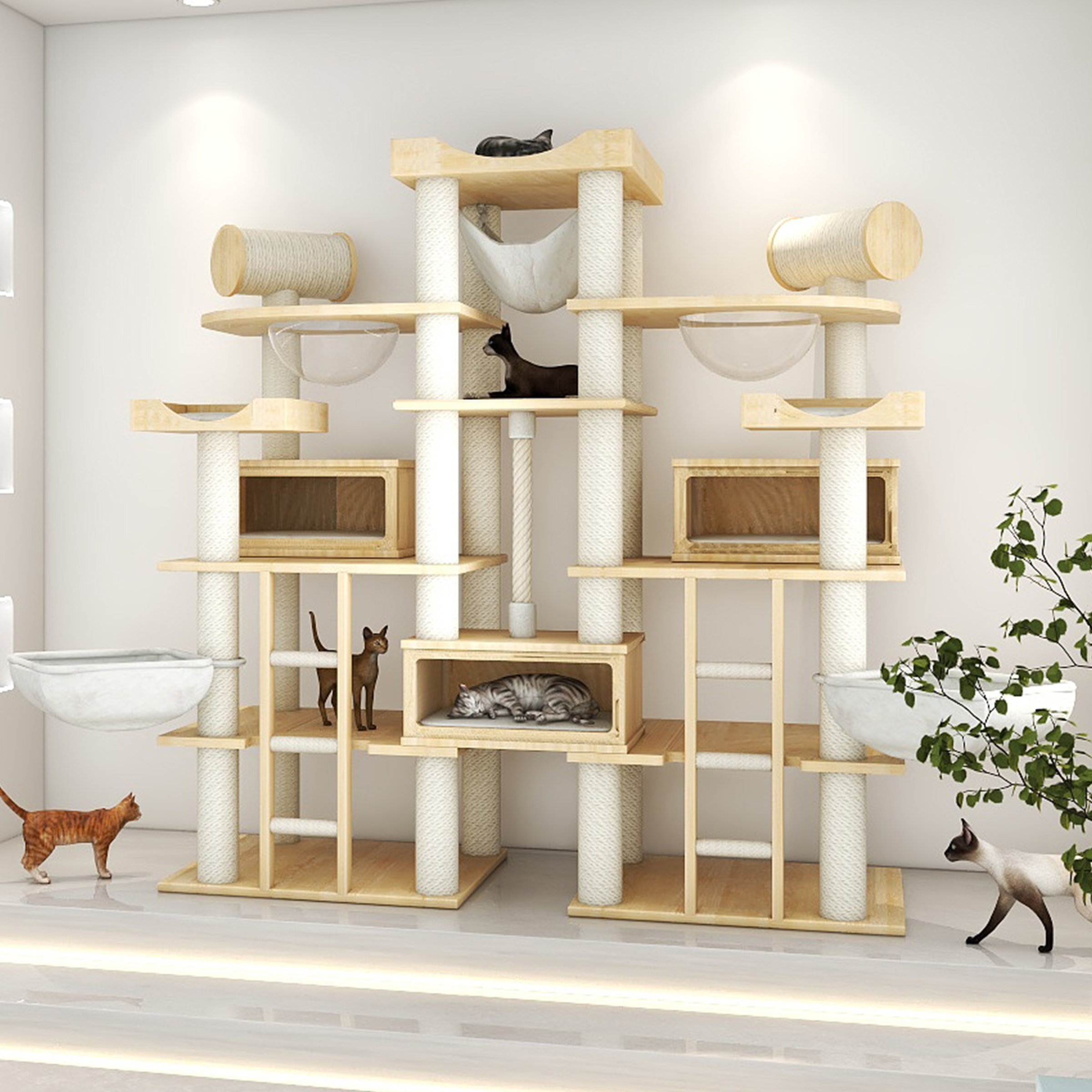 KZLAA 94'' H Large Solid Wood Cat Tree Multi-Level Tall Cat Tower Cat ...