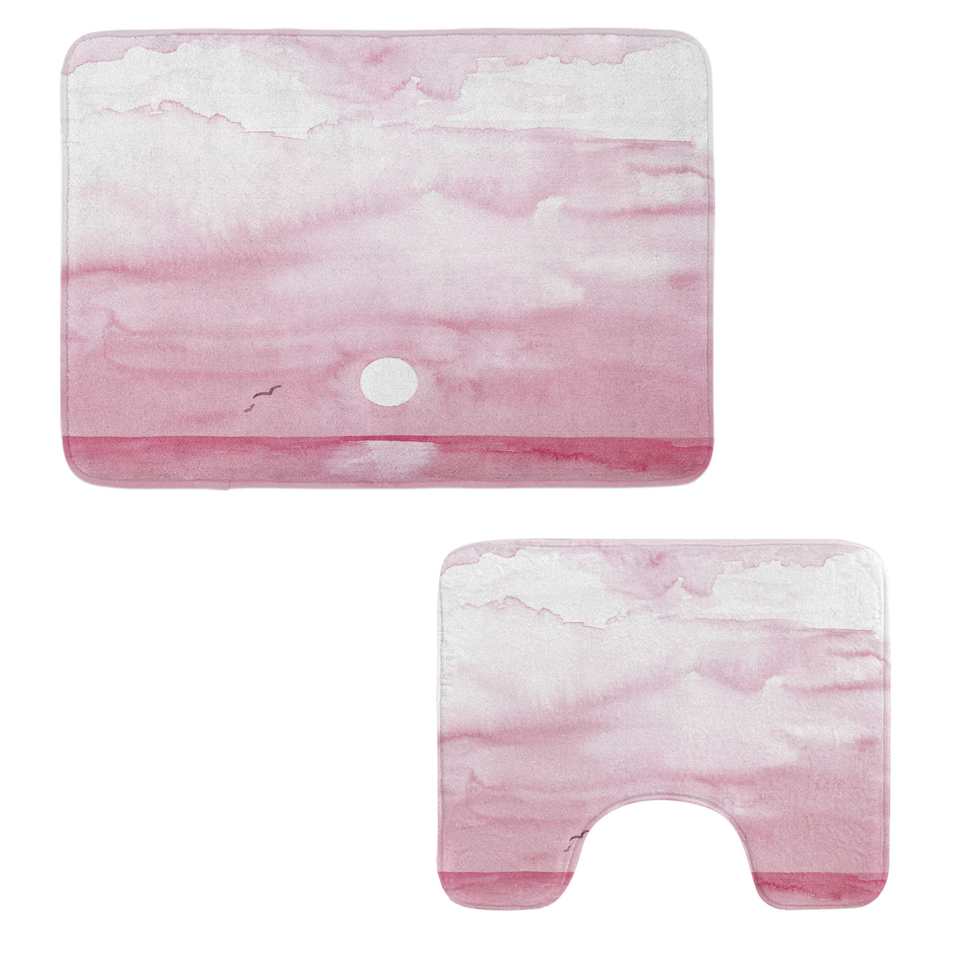 East Urban Home Pink Bathroom Rug Set 2 Pieces Rectangle & Contour Mats ...