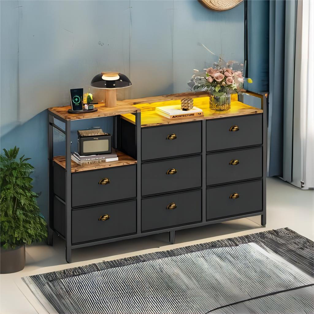 Wrought Studio™ Dresser With Power Outlets And LED Lights, PU Leather ...