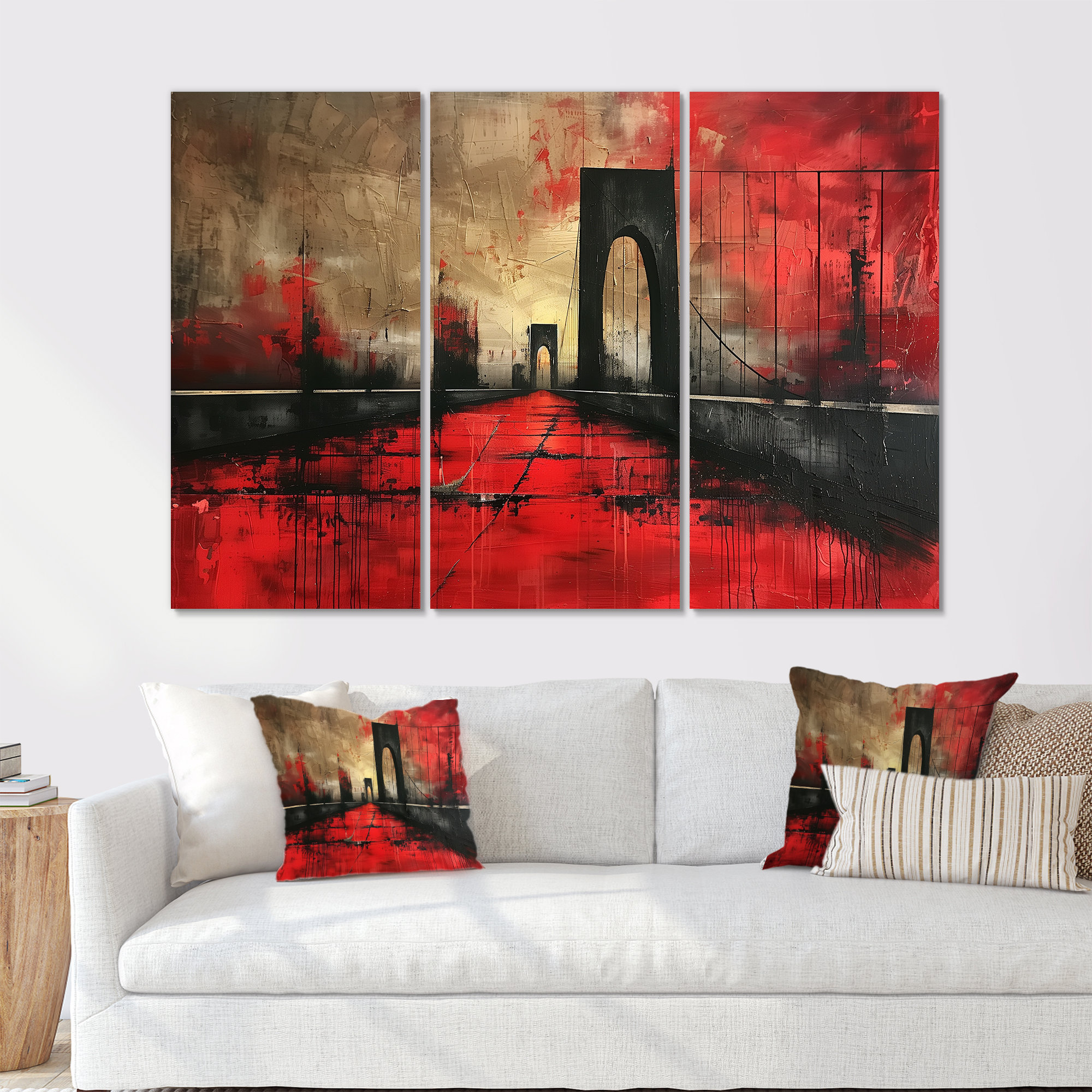 17 Stories Black Red Cable Carriage Bridge Nyc - Bridges Wall Decor Set ...