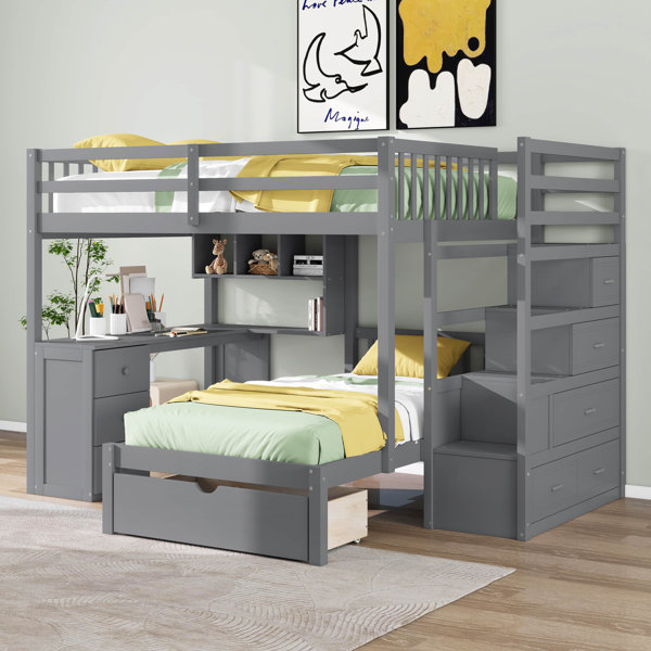 Full Over Twin Bunk Bed With Desk & Stairs, Wood Bunk Bed With Storage ...