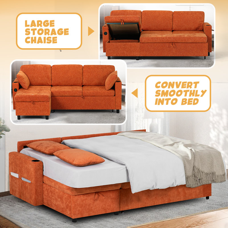 Latitude Run® 84" Reversible Sectional Pull-Out Sofa Bed With ...