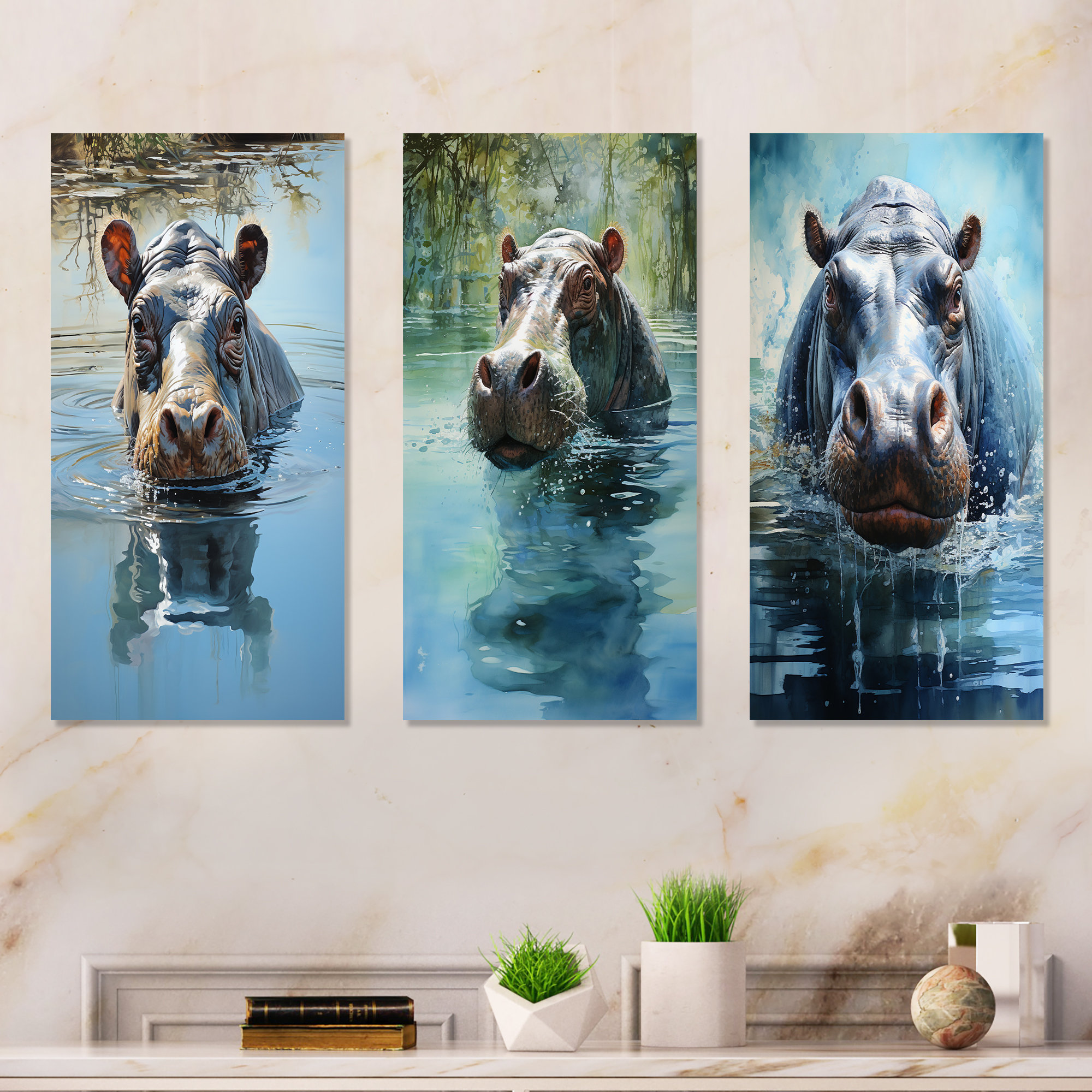 Millwood Pines Grey Powerful Hippo Waters Reflect I - Hippopotamus ...