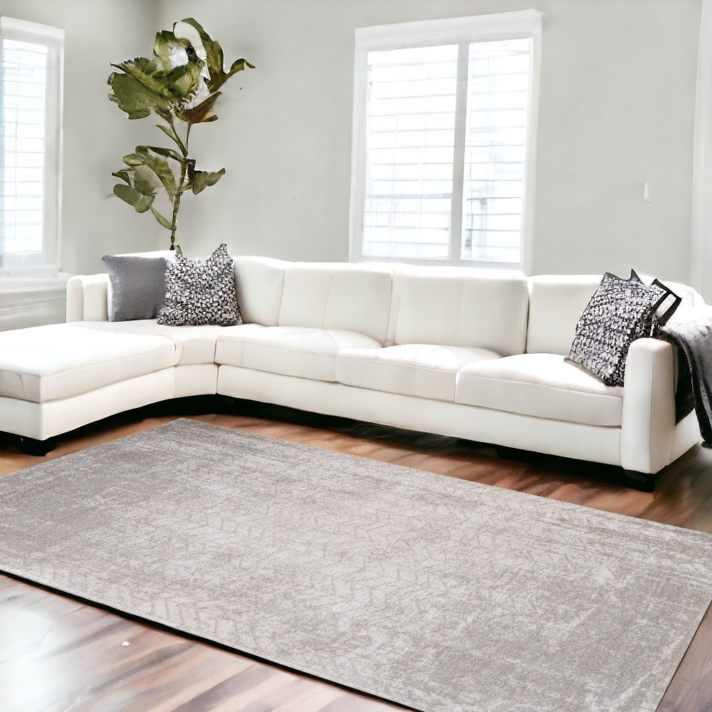 HomeRoots 8' X 11' Gray and White Chevron Non Skid Area Rug | Wayfair