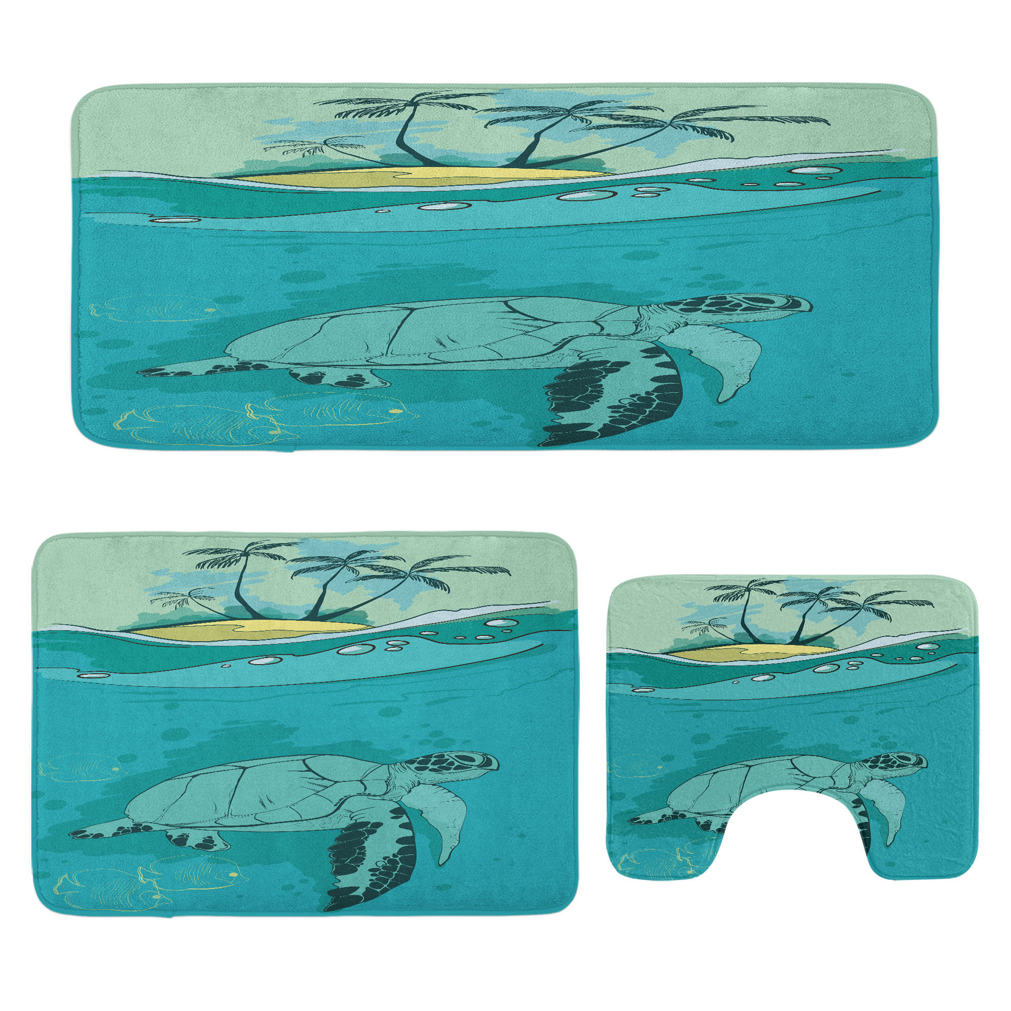 East Urban Home Ocean Bathroom Rug Set 3 Pieces U-Shape & Rectangle ...