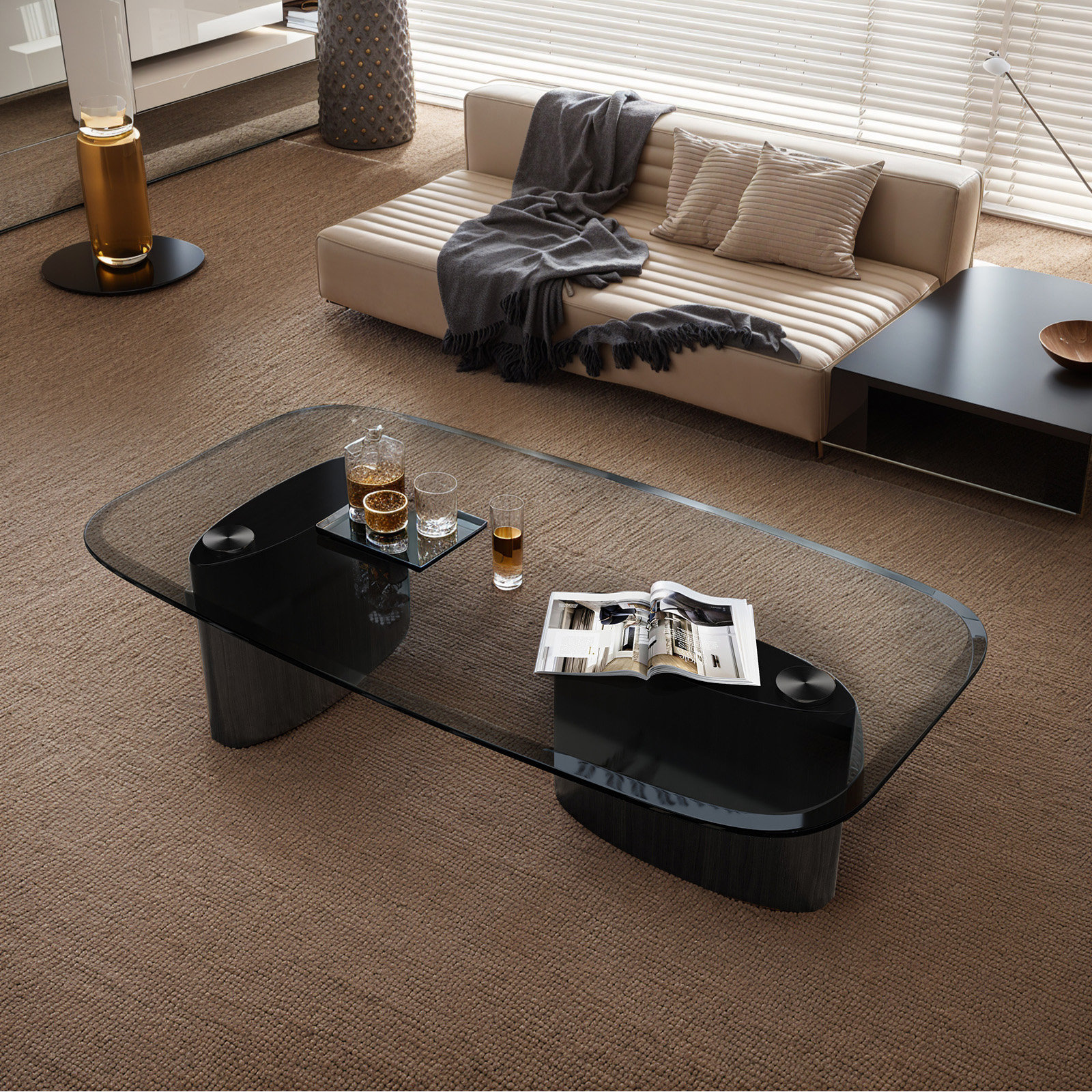 Ivy Bronx 51" Modern Oval Coffee Table With Tempered Glass Top And Dark ...