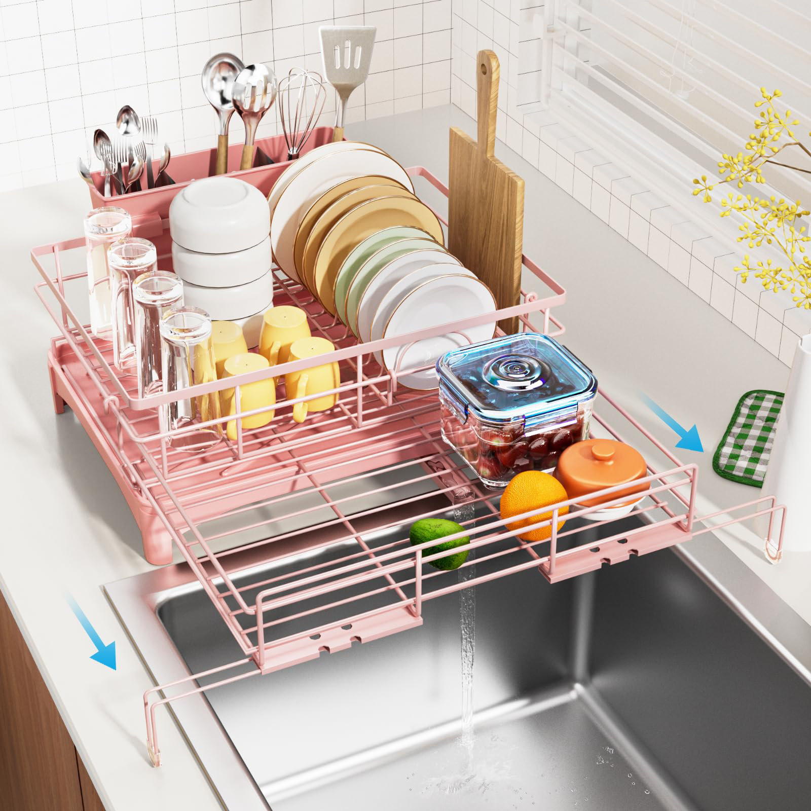 FODORL Expandable Dish Rack, Large Capacity Dish Drainer for Kitchen ...