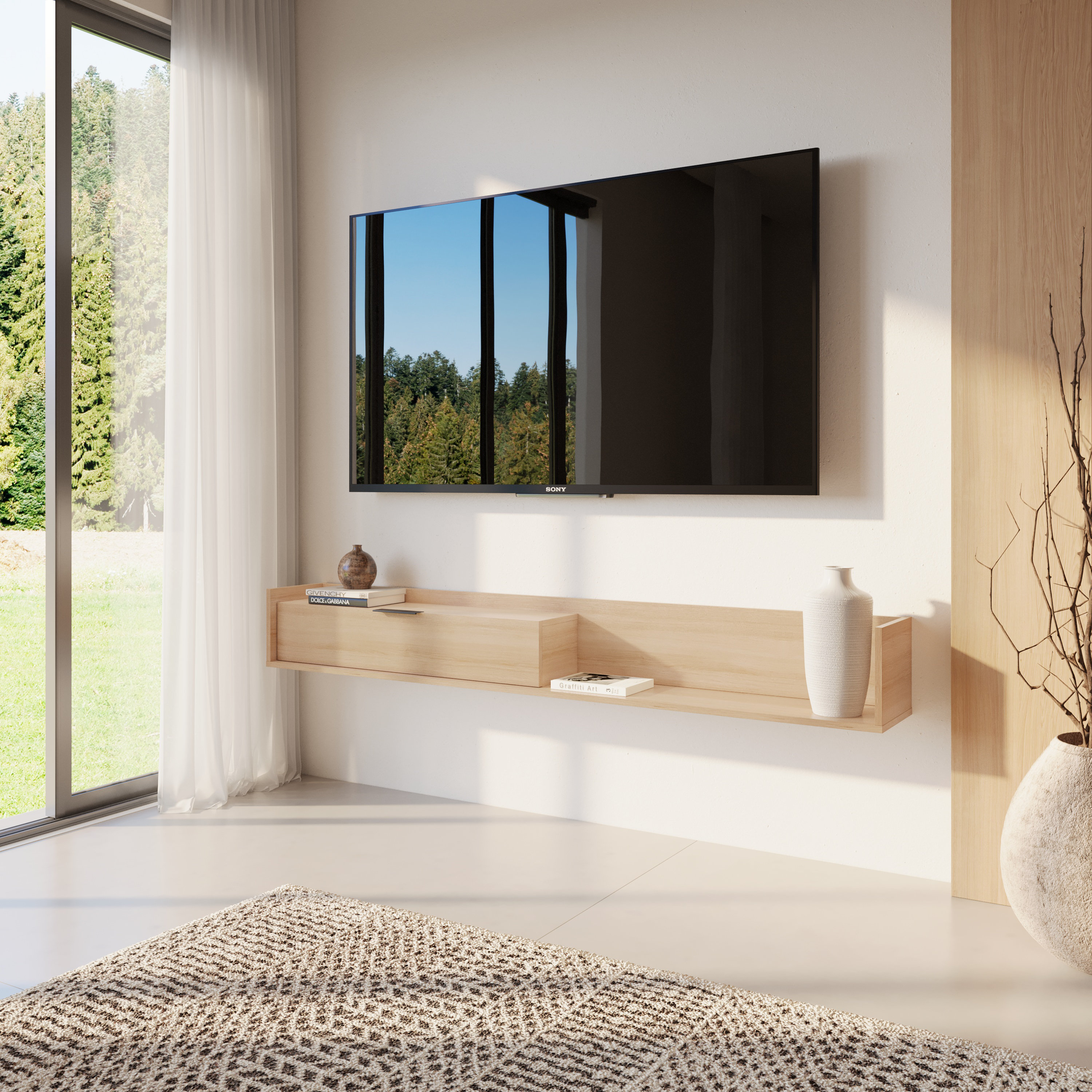 George Oliver Slim 72” Wall-Mounted TV Stand With Storage Cabinet | Wayfair