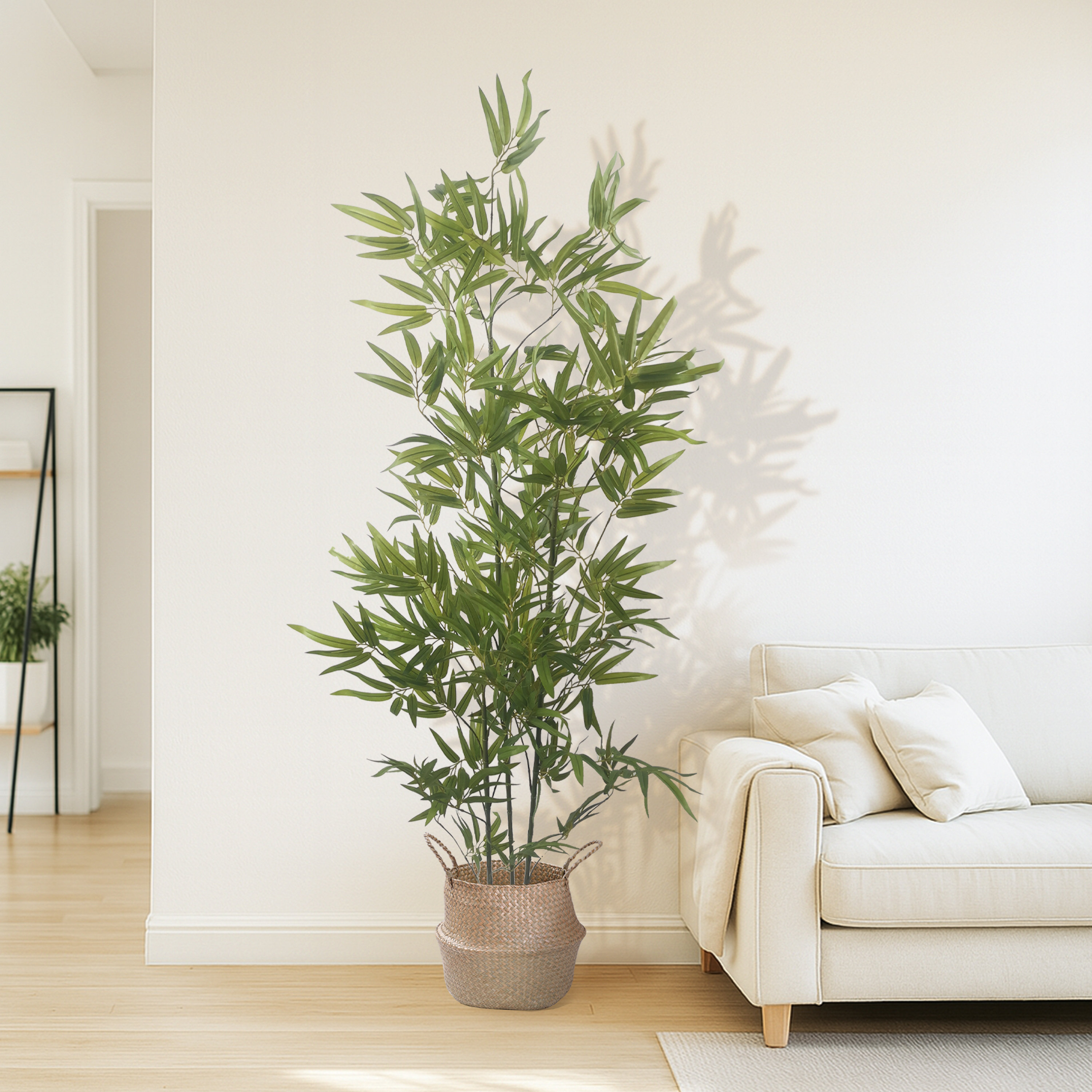 Dakota Fields Faux Bamboo Tree & seagrass Basket Plant Pot with Handles ...