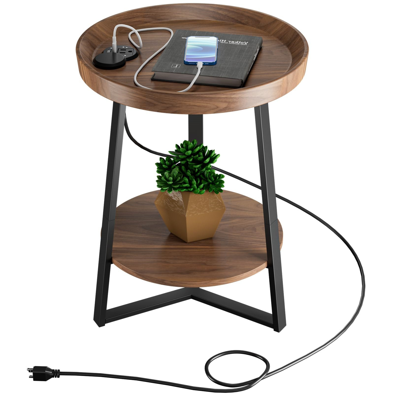 Latitude Run® Round End Table with Charging Station and USB Ports | Wayfair