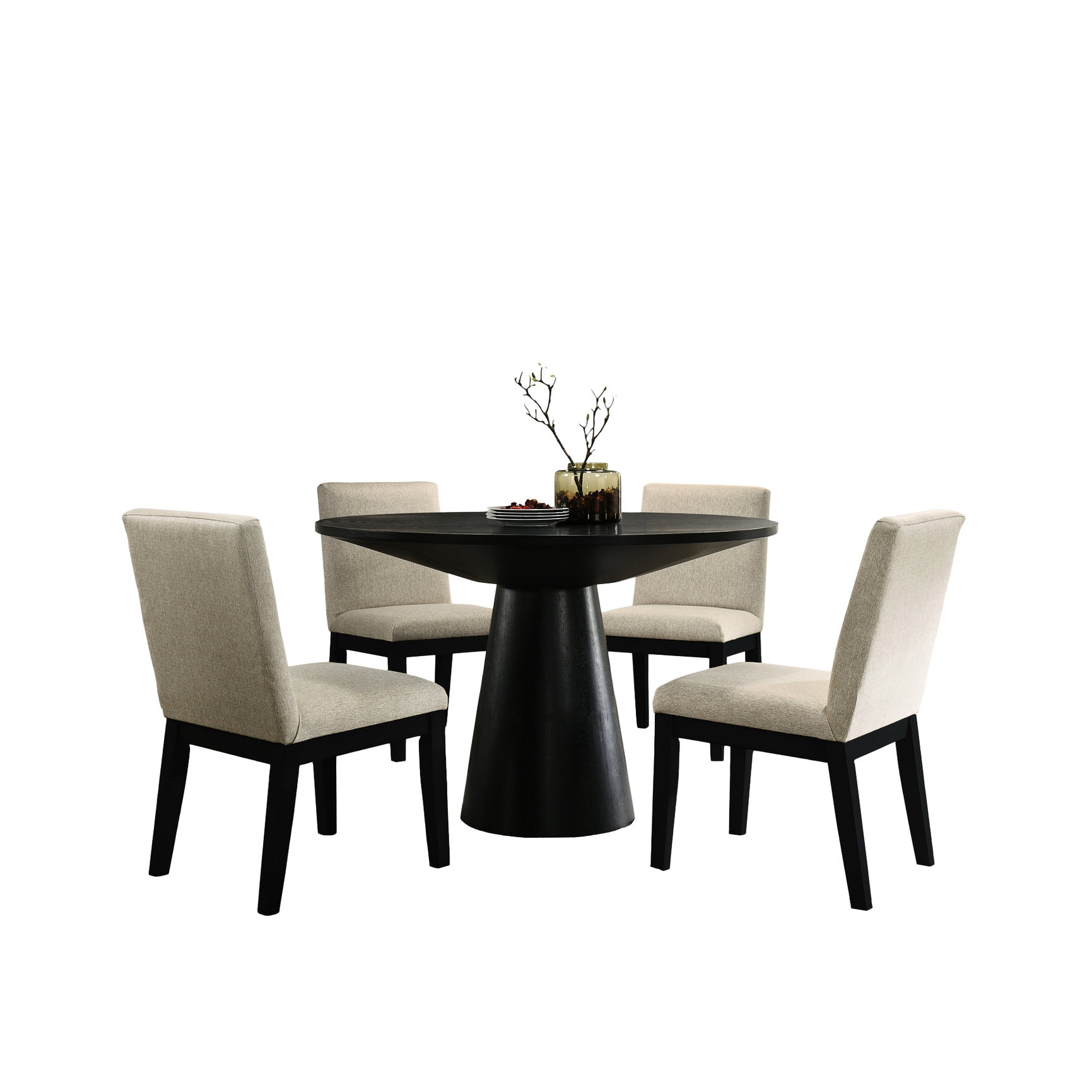 Latitude Run® 47" Round Dining Table With Black Finish Chairs - Ebony 5 ...