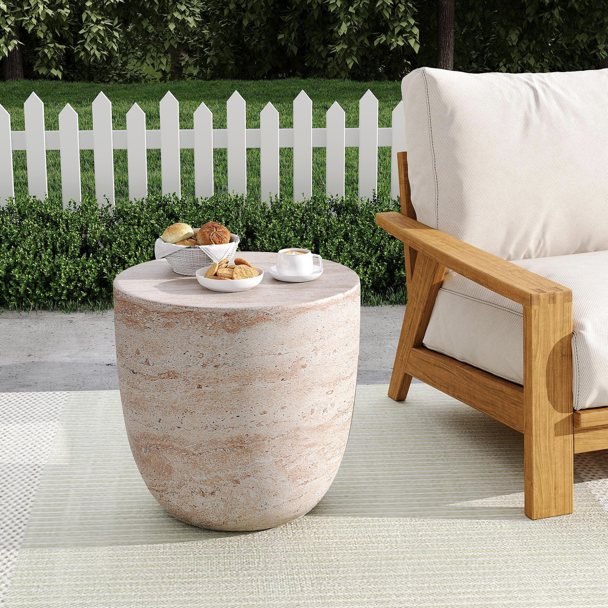 Ebern Designs Outdoor/Indoor Lightweight Concrete Side Table,Travertine ...