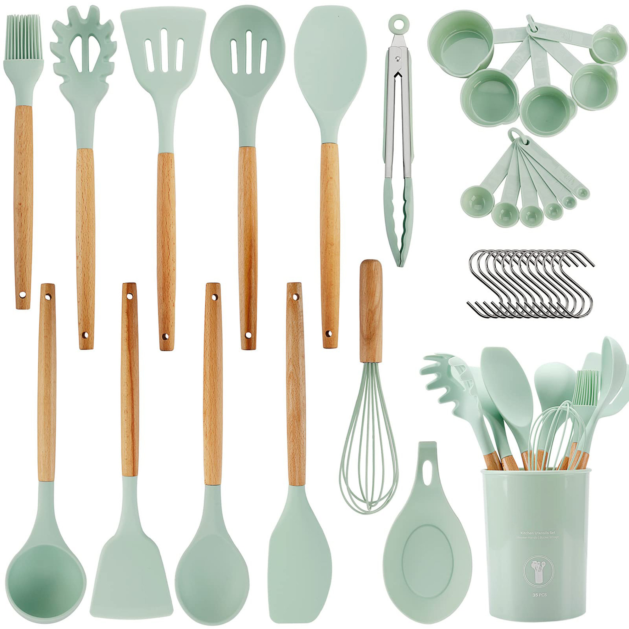 KIBNOF Silicone Kitchen Utensils Set, 35 Pcs Non-Stick Cooking Utensils ...