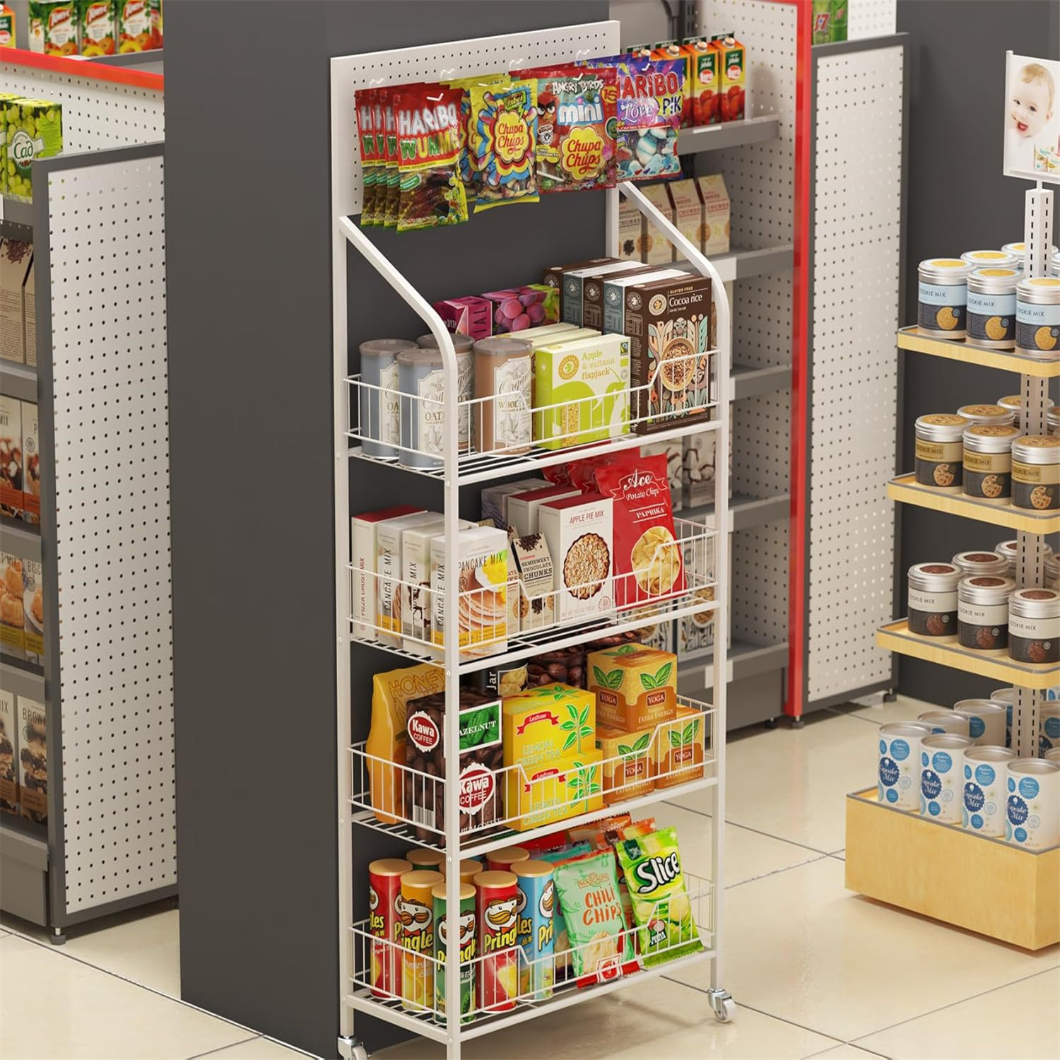 SUBORM Retail Store Candy Chip Display Shelves Rack, 4 Tiered Snack ...