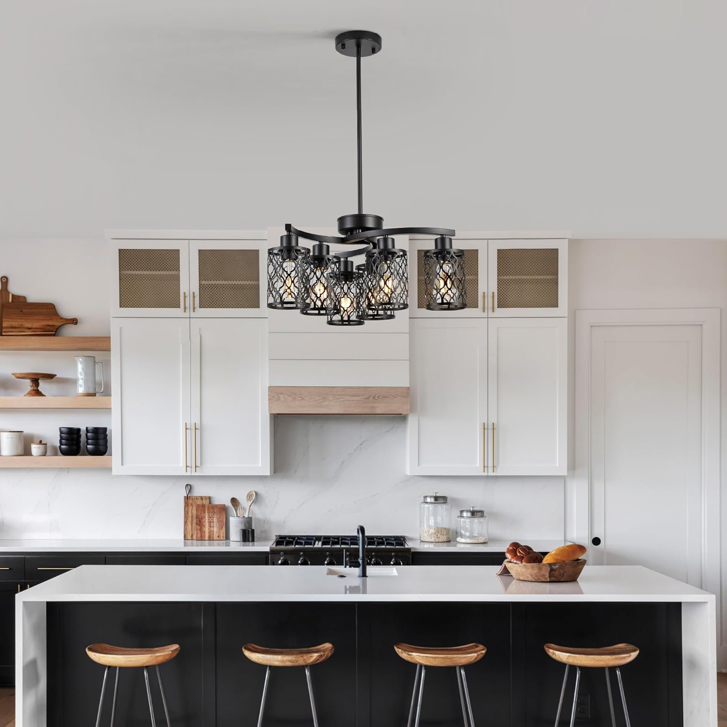 Winston Porter Modern Farmhouse Black Chandelier For Kitchen Island, 6 Light Industrial Hanging ...