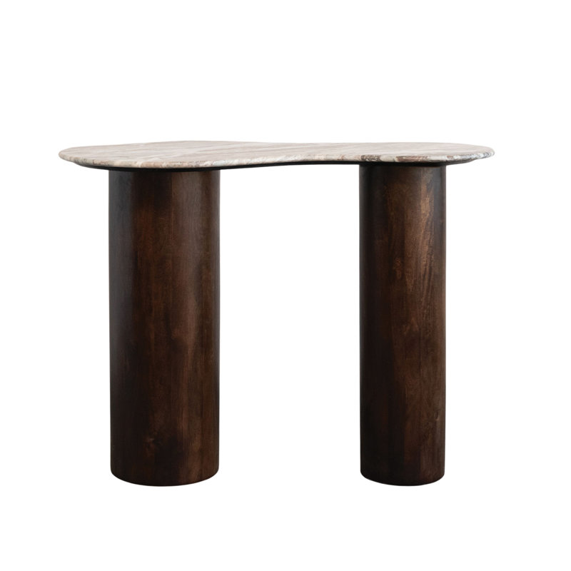 Orren Ellis Marble And Mango Wood Organic Shaped Bar Height Table | Wayfair