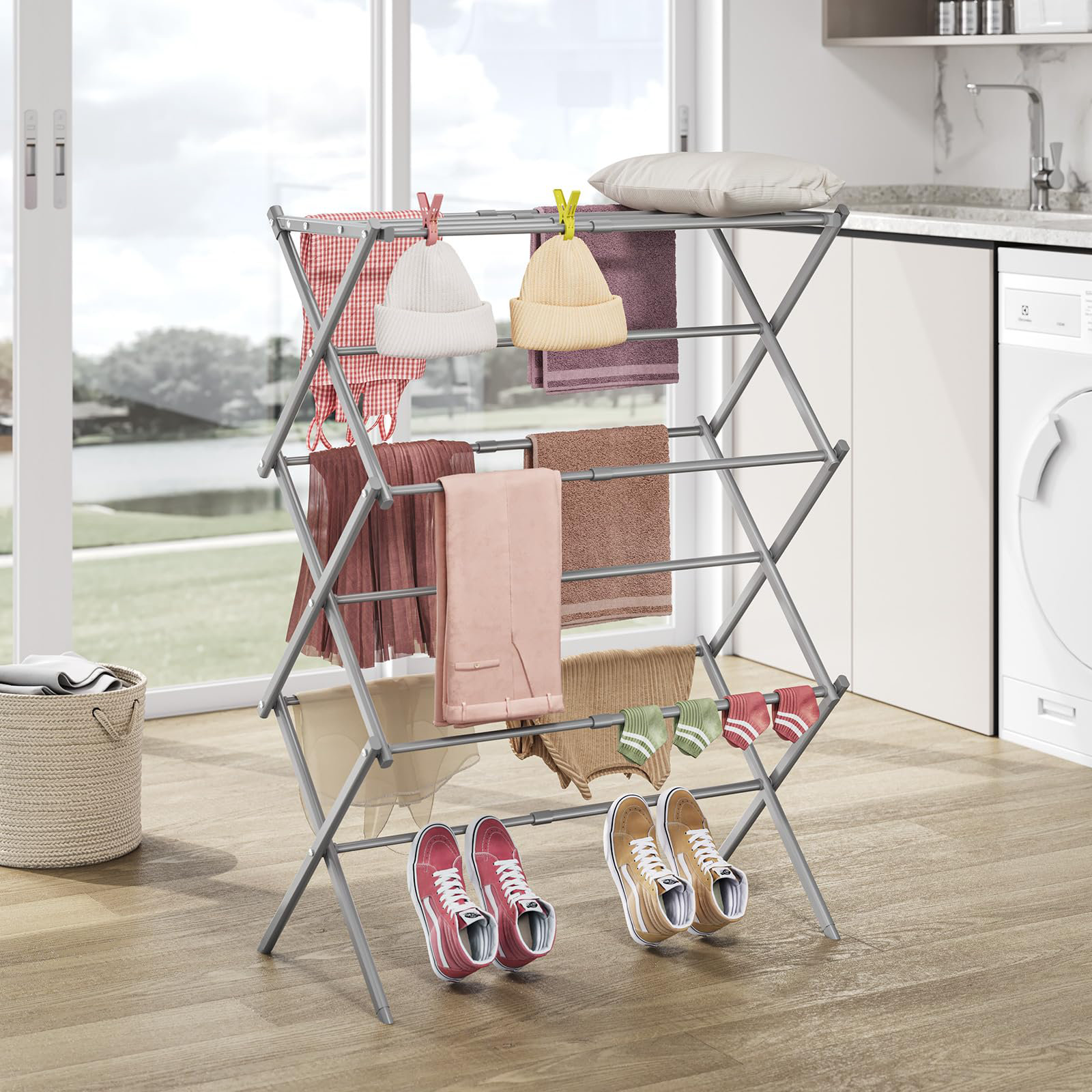 Rebrilliant Clothes Drying Rack, 3-Tier Laundry Drying Rack For Clothes ...