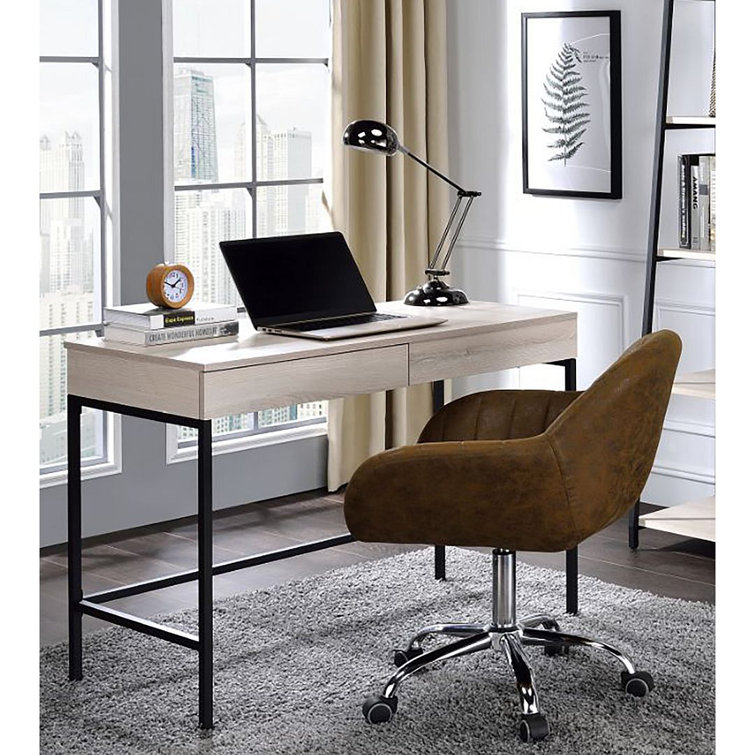 17 Stories Solid Wood Top Metal Base Writing Desk | Wayfair