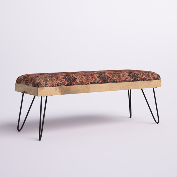Mistana™ Chesser Upholstered Metal and Mango Wood Backless Bench ...