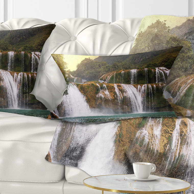 Design Art Landscape Beautiful Waterfall Vietnam Lumbar Pillow | Wayfair