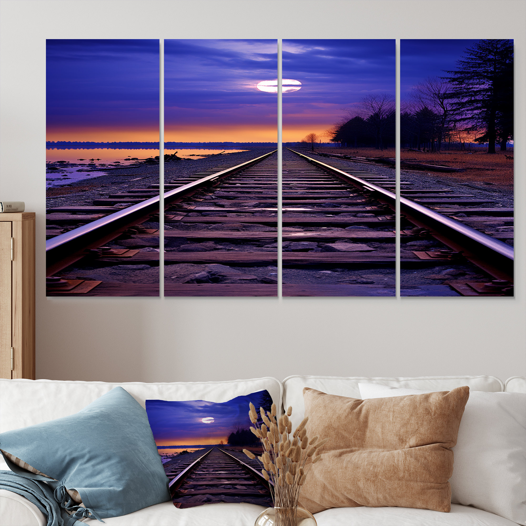 Winston Porter Purple Train Tracks To The Full Moon - Train Wall Art ...
