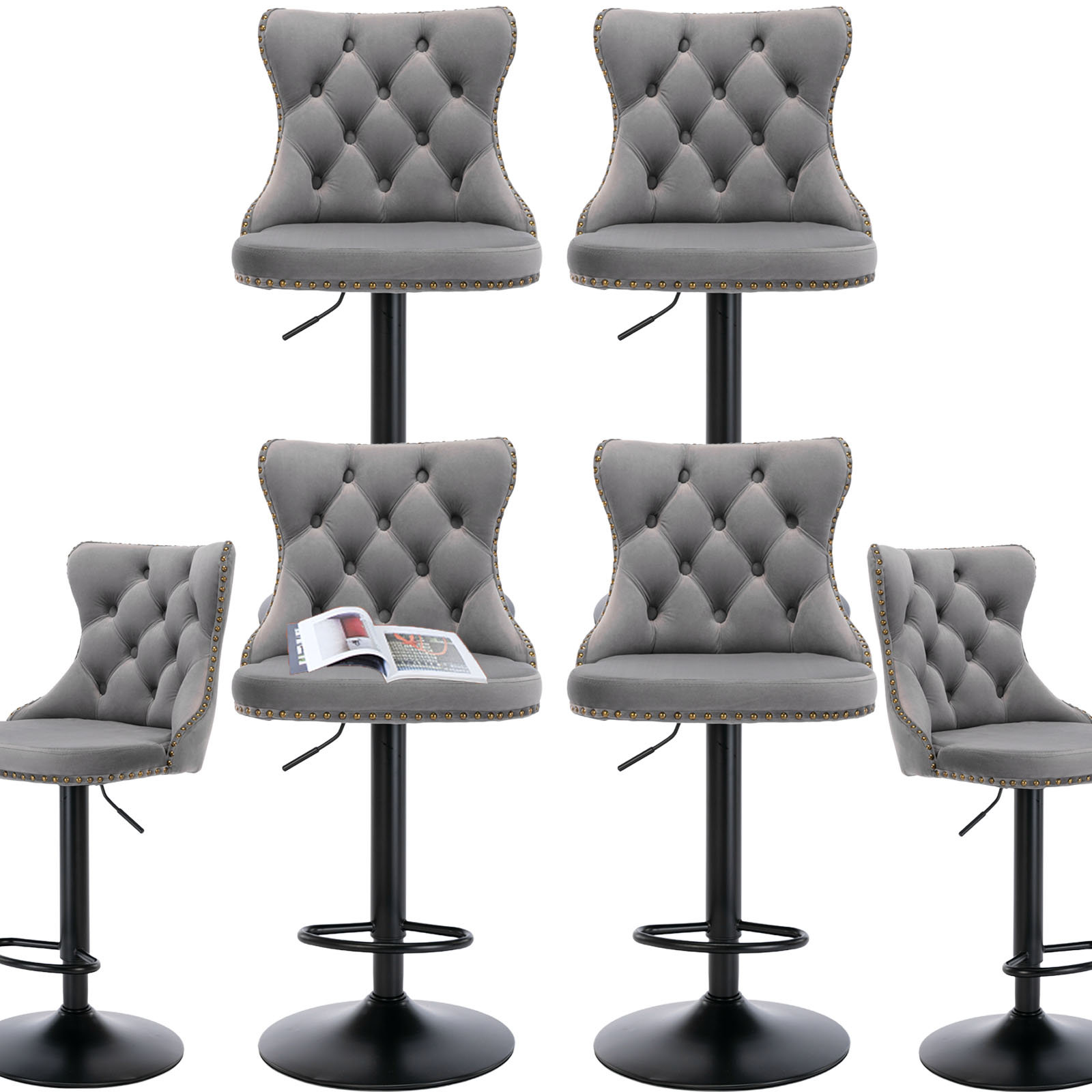 Blu Aired Merch Modern Upholstered Tufted Black Pedestals Swivel Velvet ...