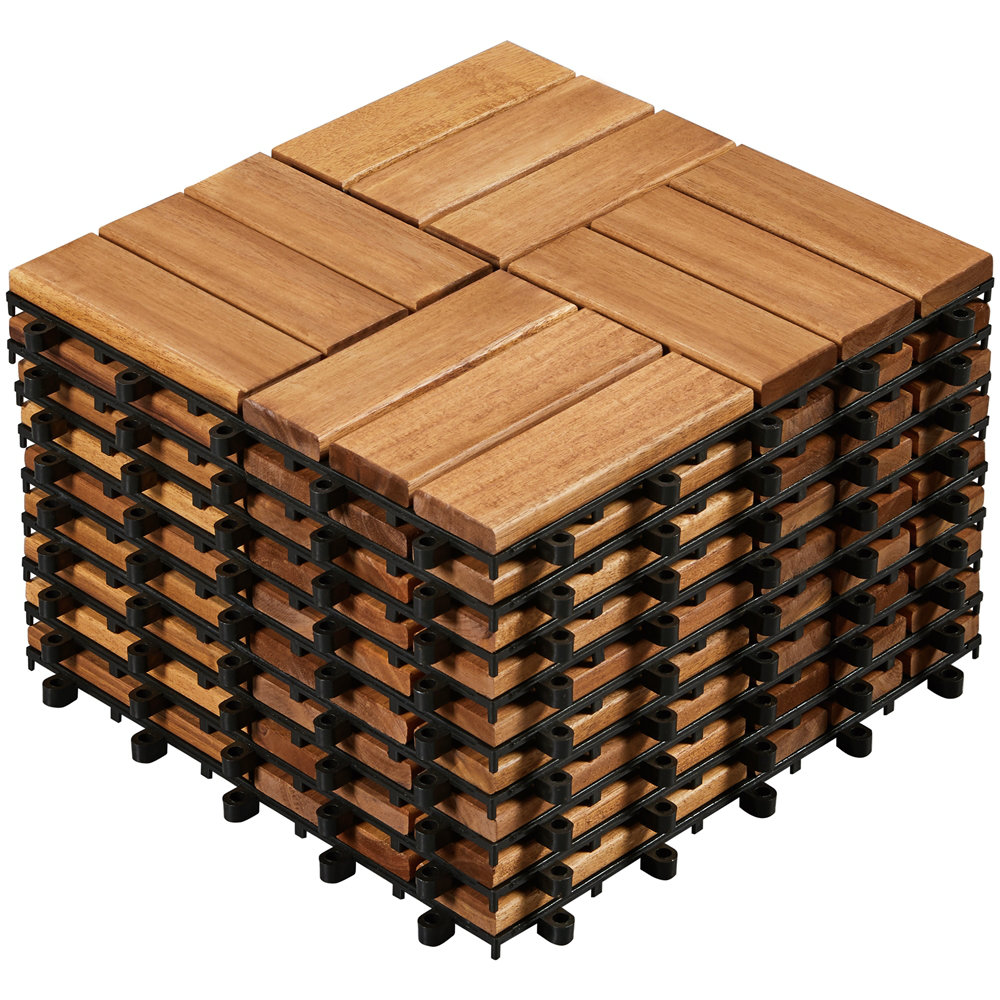 Yaheetech 12" x 12" Acacia Wood Interlocking Deck Floor and Wall Tile ...