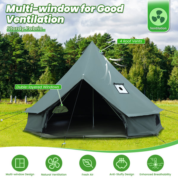 Puppywish 4m Cotton Canvas Bell Tent With Stove Jack, Roomy Yurt For ...