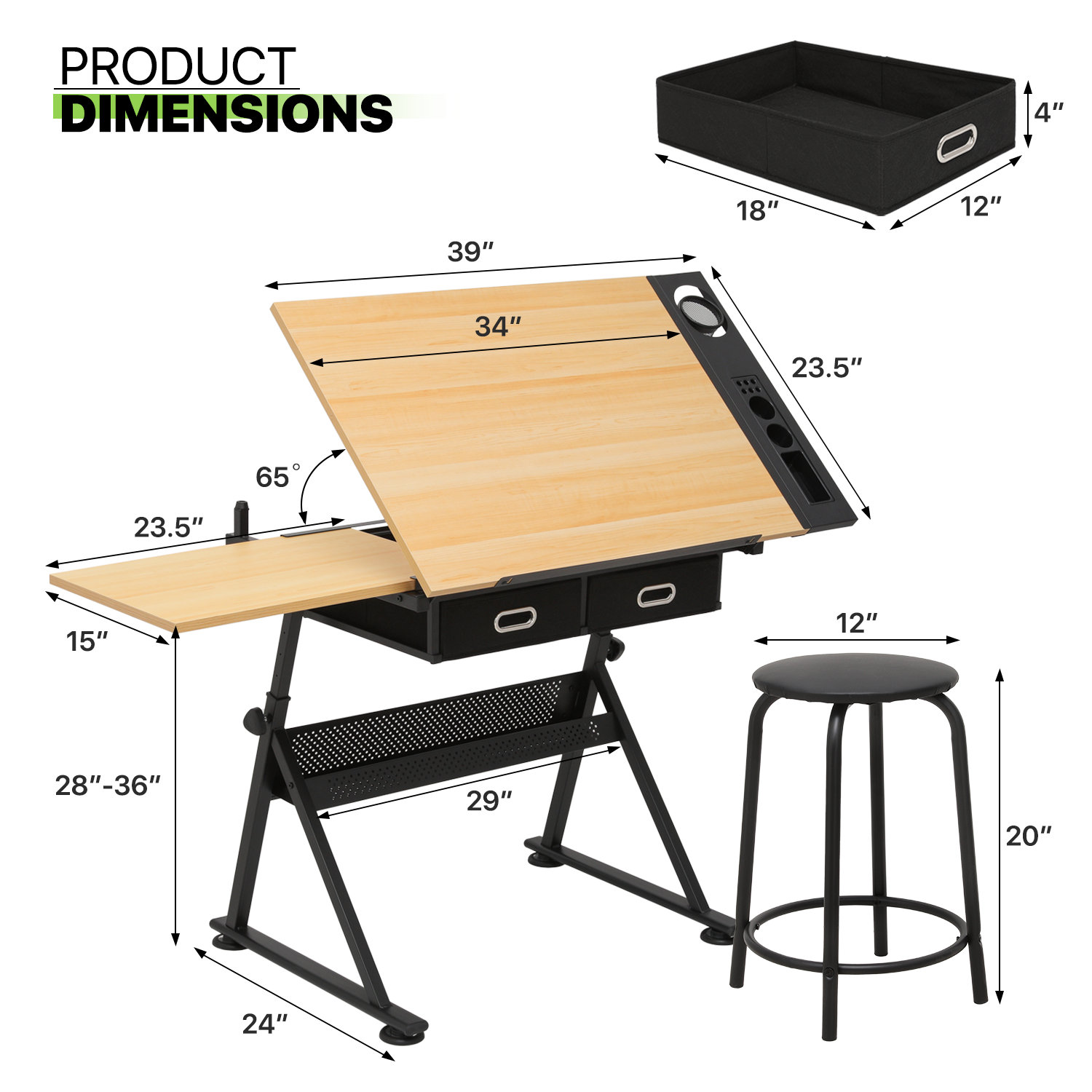 The Twillery Co.® Elizabeth Draft Desk Drawing Table with Stool Set ...
