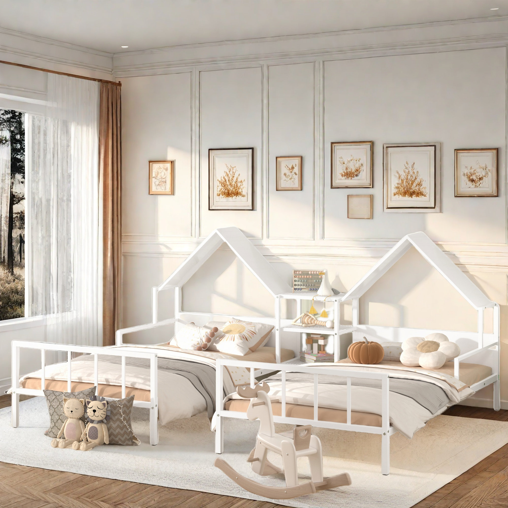 Harriet Bee Metal Double Twin Size Platform Bed With House-shaped ...