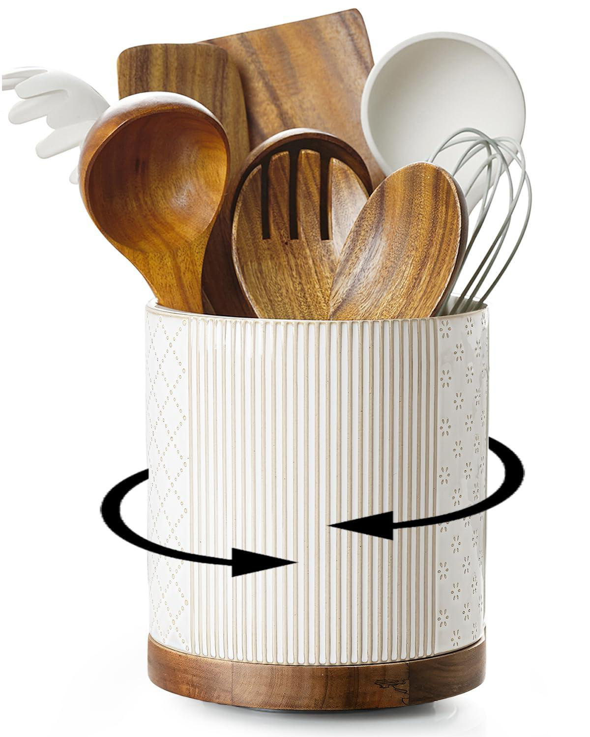 One Allium Way® 360° Rotating Kitchen Utensil Holder, Large Ceramic ...