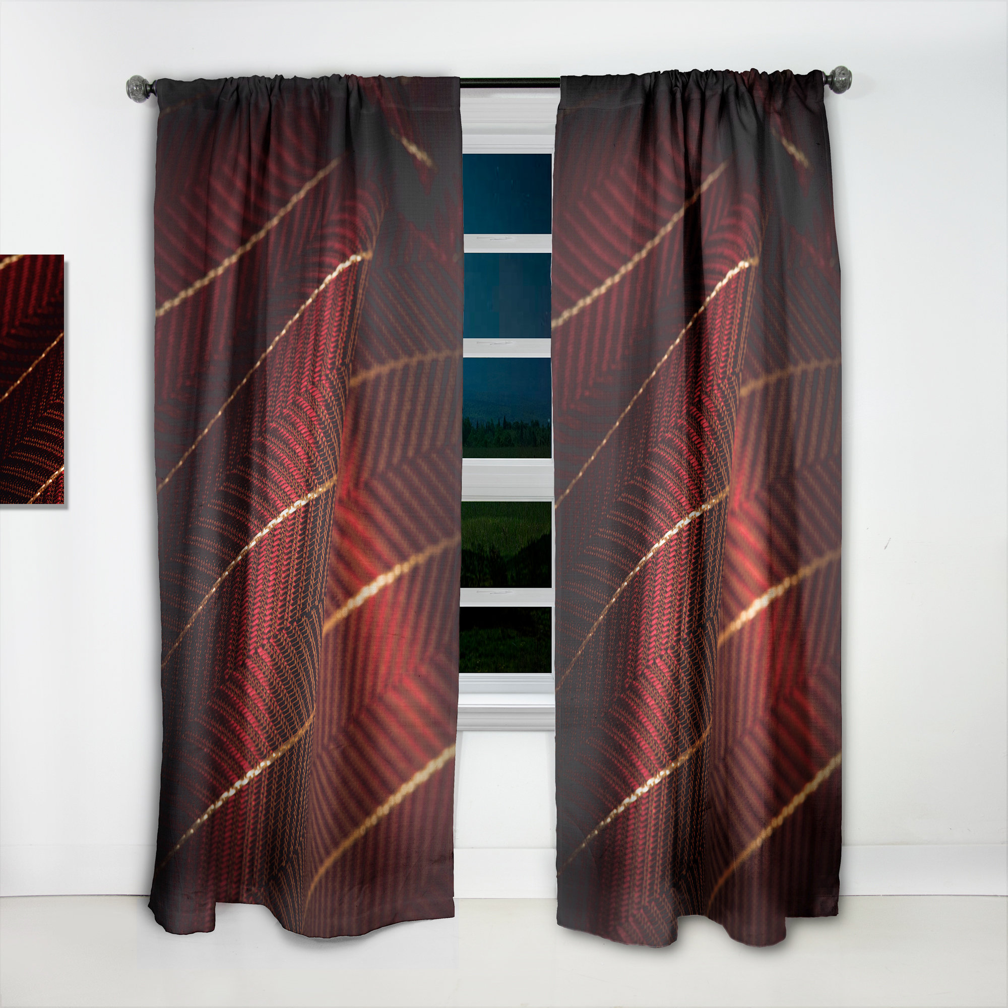 Design Art Ruby Red Fabric With Gold Line I - Modern Velvet Curtain ...