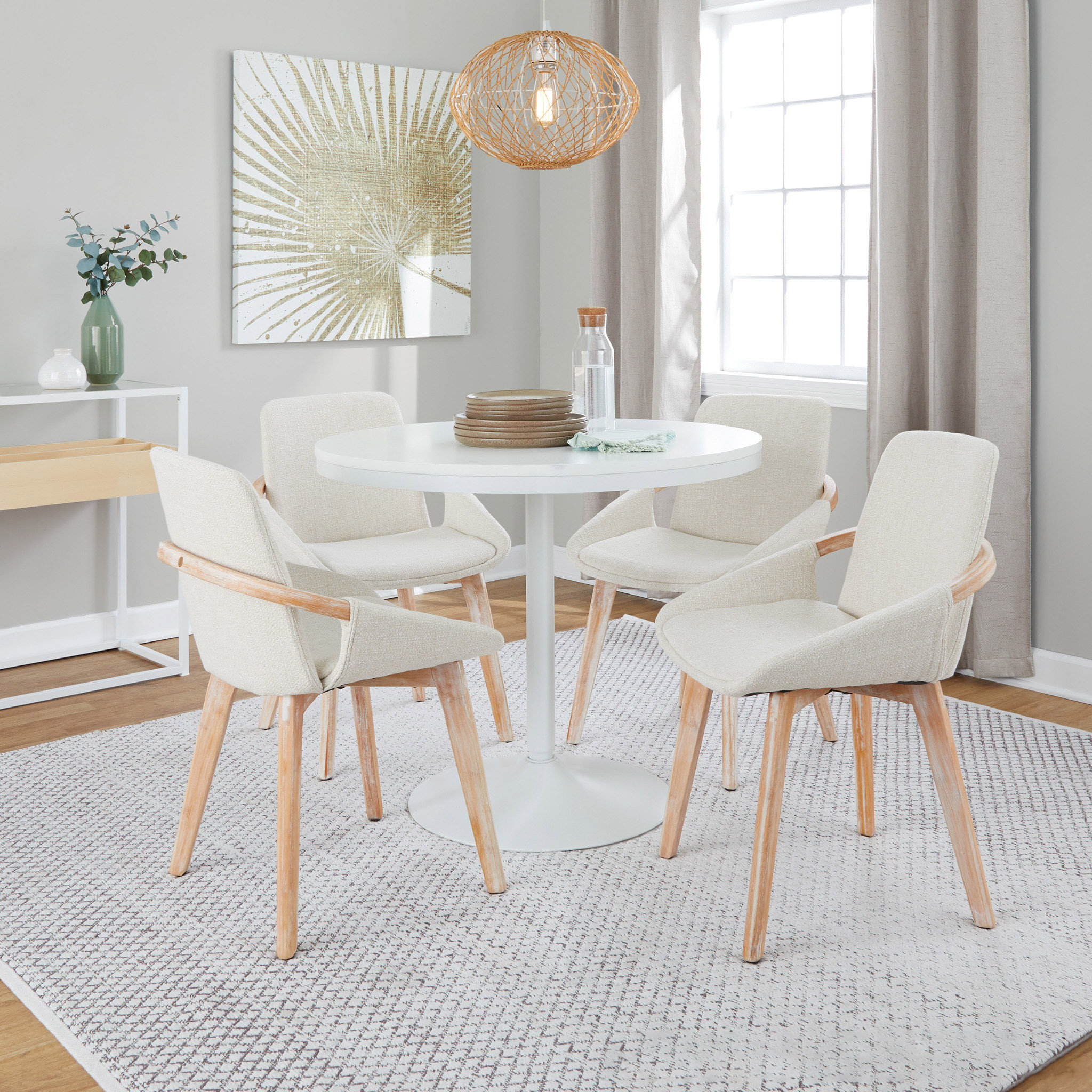 LumiSource Dakota-Cosmo Contemporary Dining Set In White Steel With ...