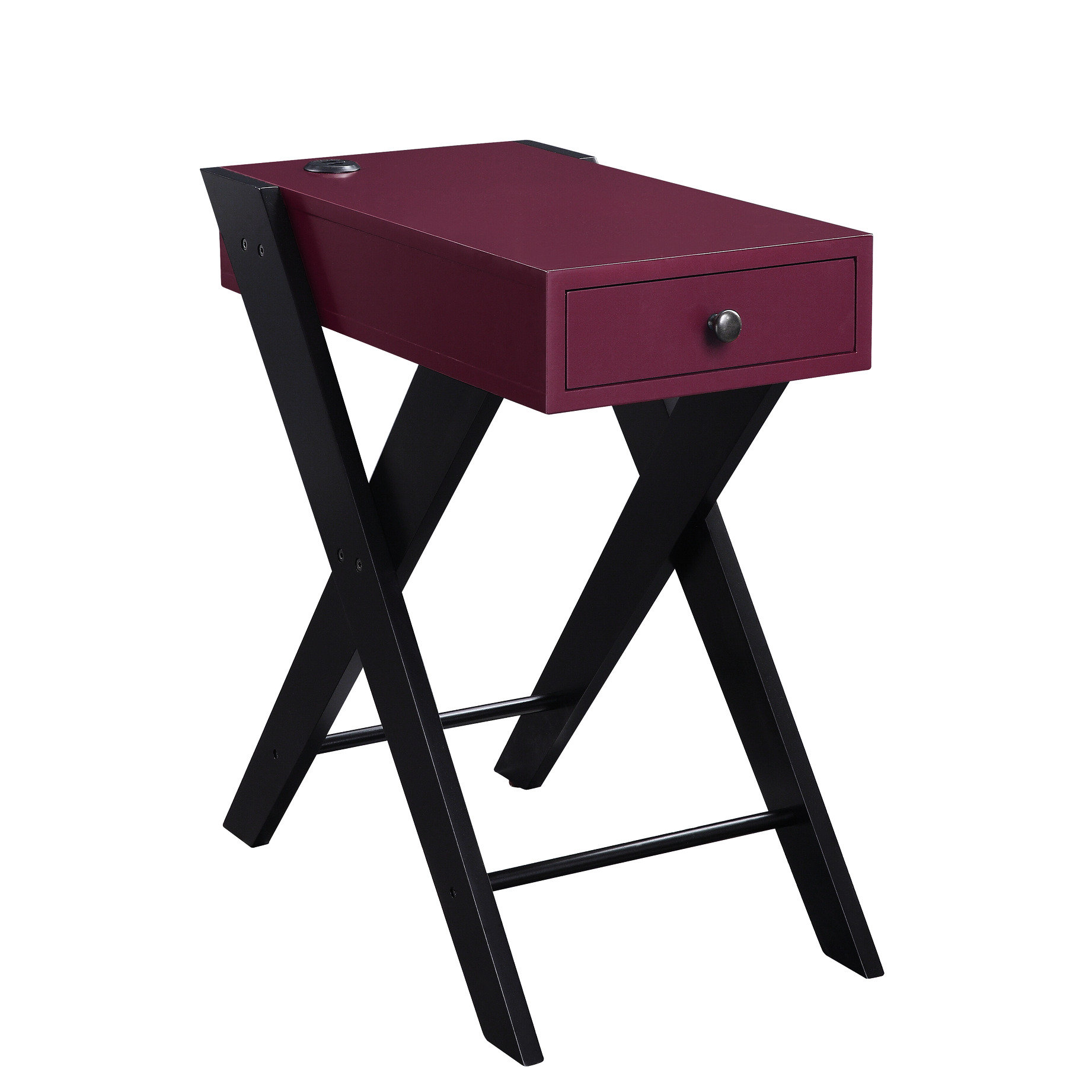 Latitude Run® Cool Black Side Table With Socket Concealed Drawer ...