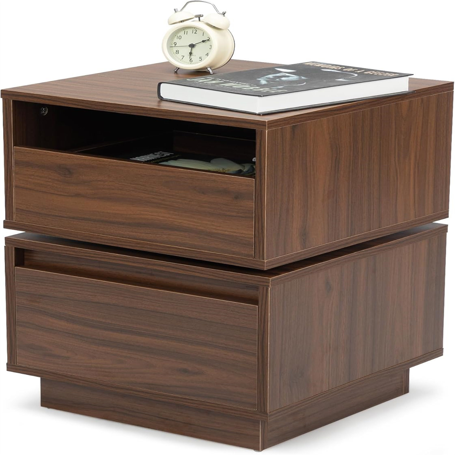 Latitude Run® Rotating Nightstand With 2 Drawers - 360° Swivel Bedside ...