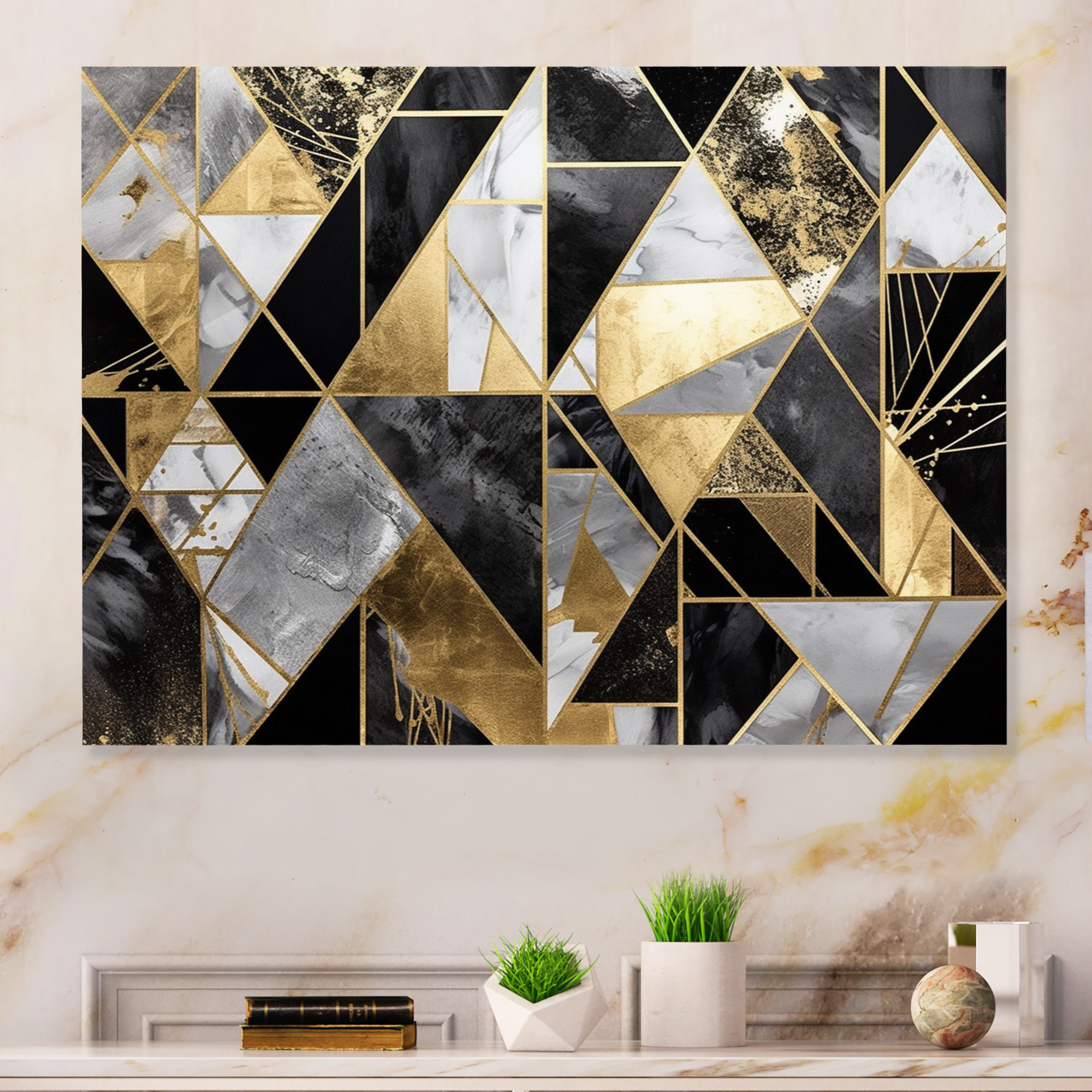 Mercer41 Gold Geometric Order I - Modern Geometric Metal Wall Decor ...