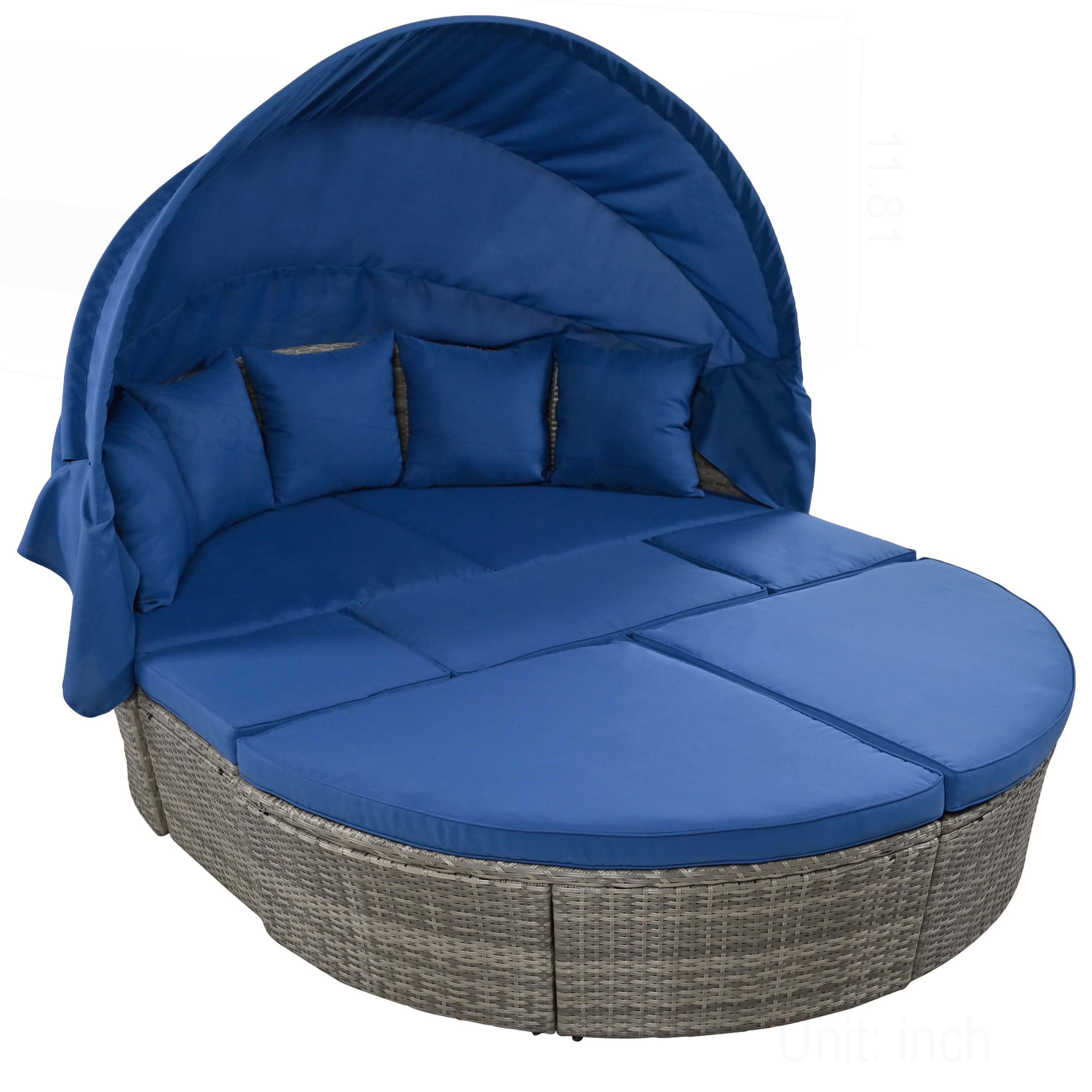 Latitude Run® Outdoor rattan daybed sunbed with Retractable Canopy ...